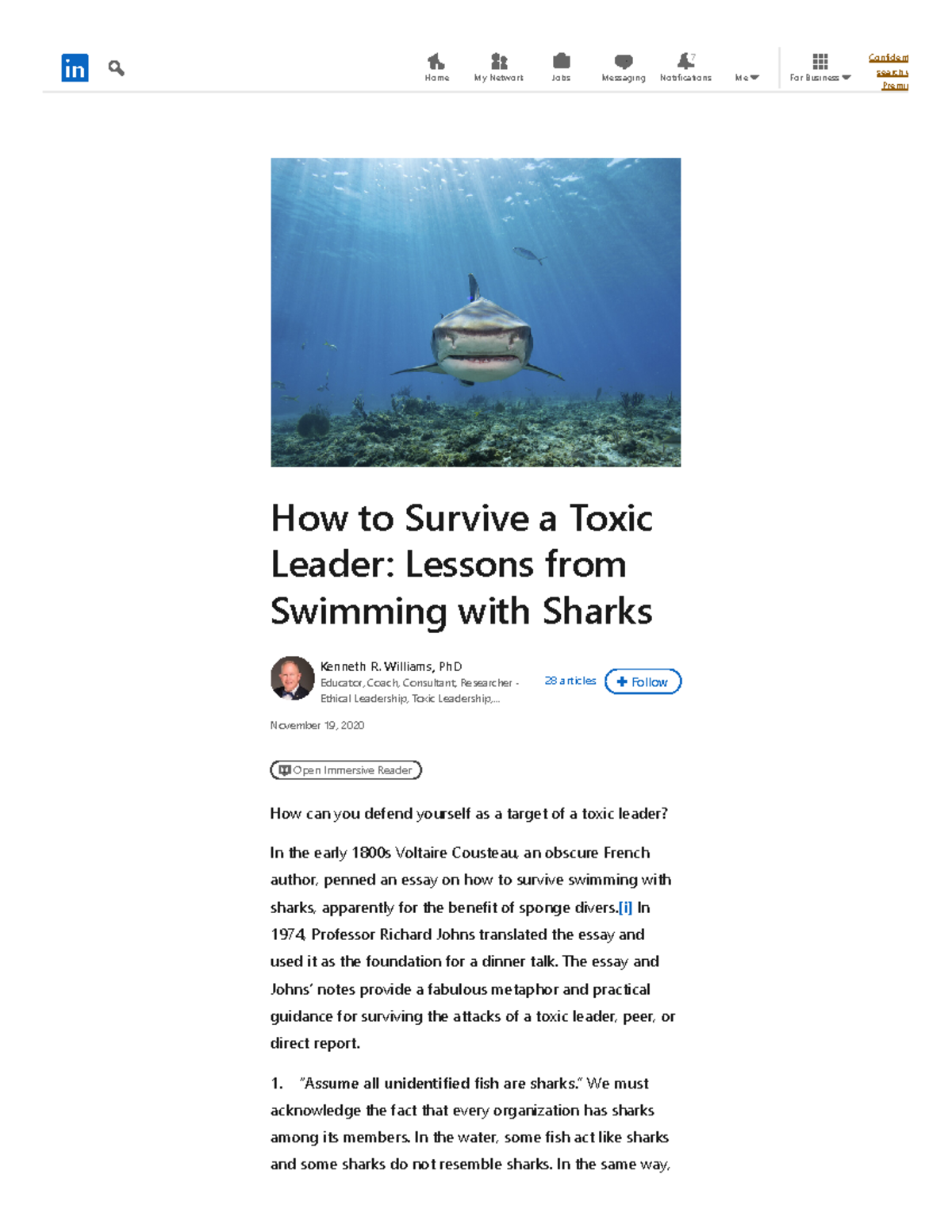 (7) How to Survive a Toxic Leader Lessons from Swimming with Sharks ...