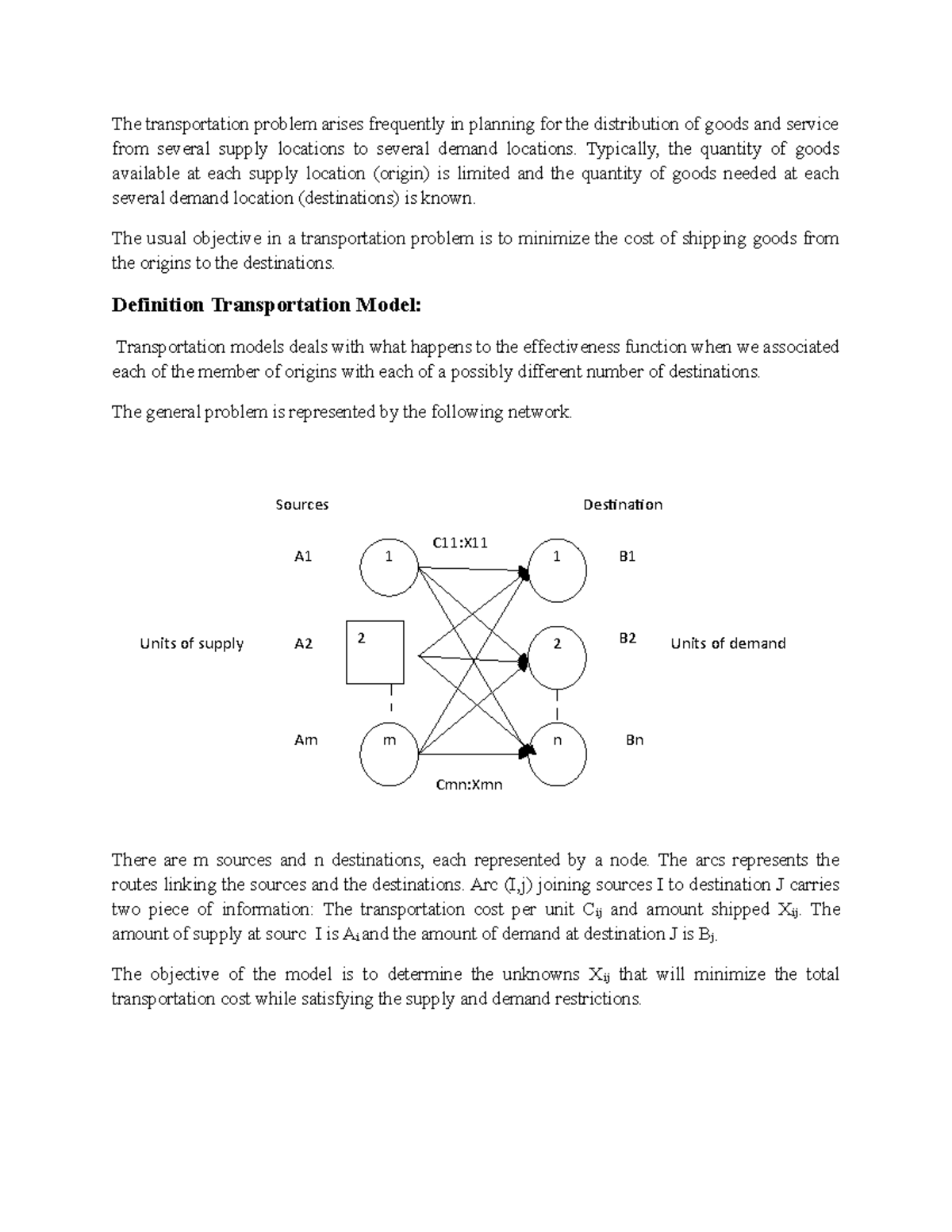 Transportation - notes - m n 1 1 Sources Destination A Am A Bn B B ...