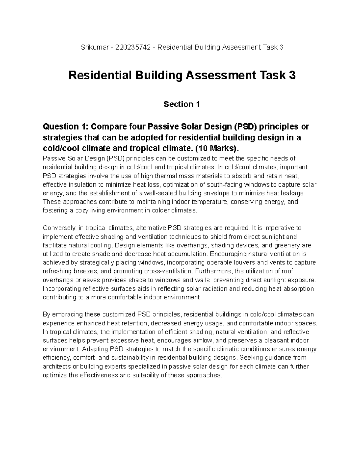 Srikumar - 220235742 - Residential Building Assessment Task 3 - (10 ...