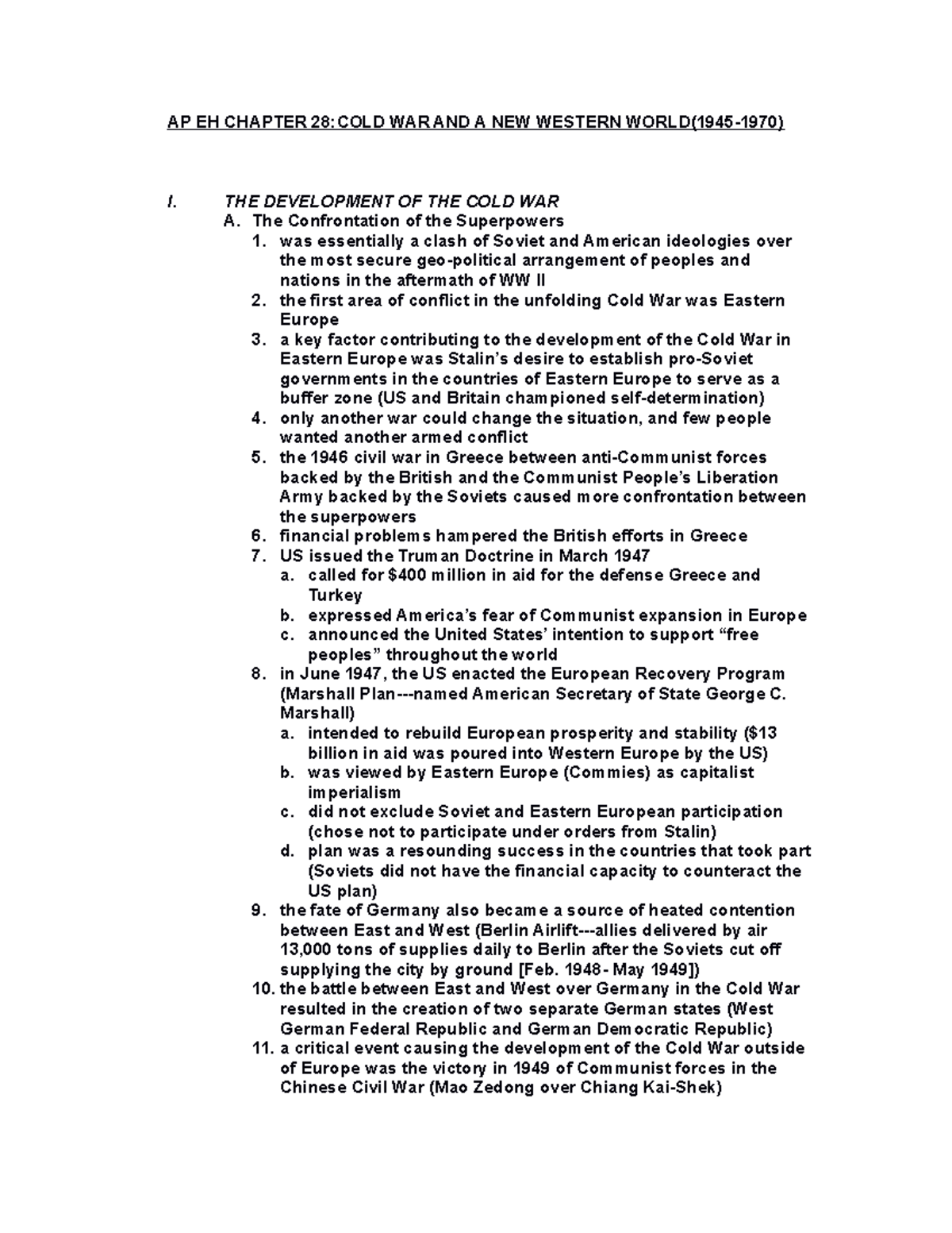 AP EH CH 28 Notes - rger - AP EH CHAPTER 28:COLD WAR AND A NEW WESTERN ...