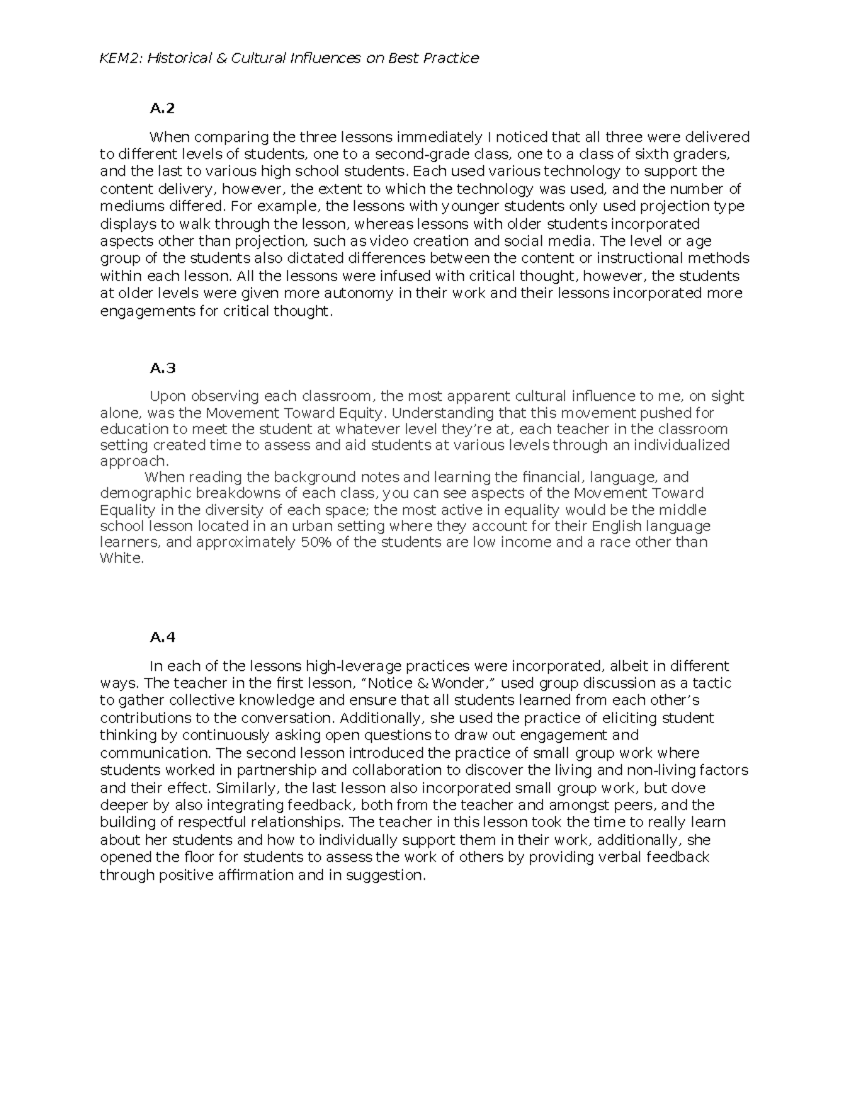 KEM2 - Performance Assessment Task 1 - KEM2: Historical & Cultural ...