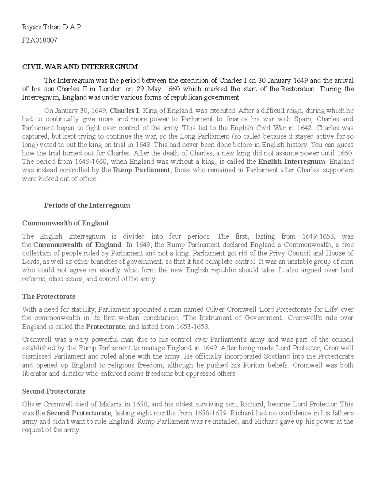 British English - Riyani Titian D.A F2A CIVIL WAR AND INTERREGNUM The ...