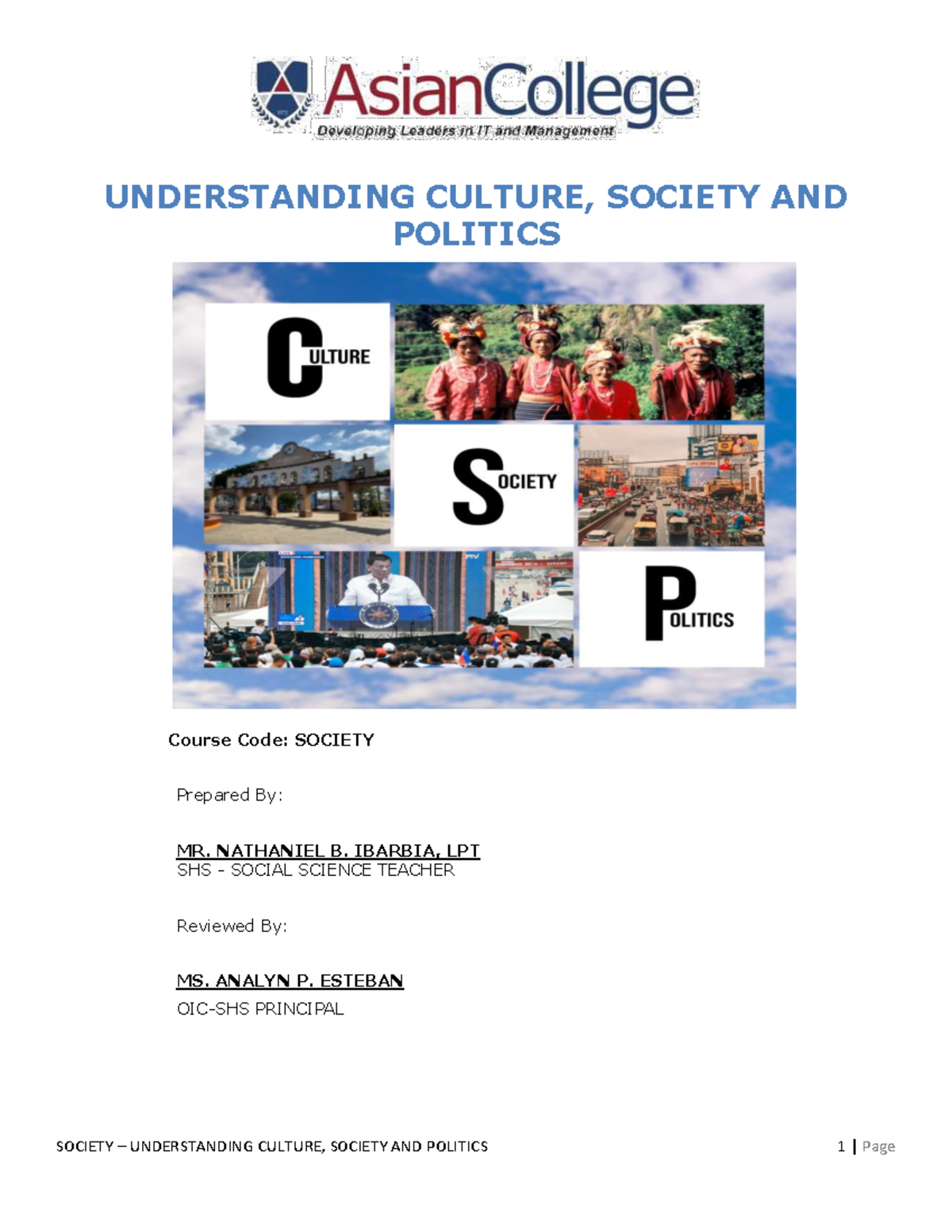 UCSP Society-1st-Quarter QC-1 - UNDERSTANDING CULTURE, SOCIETY AND ...