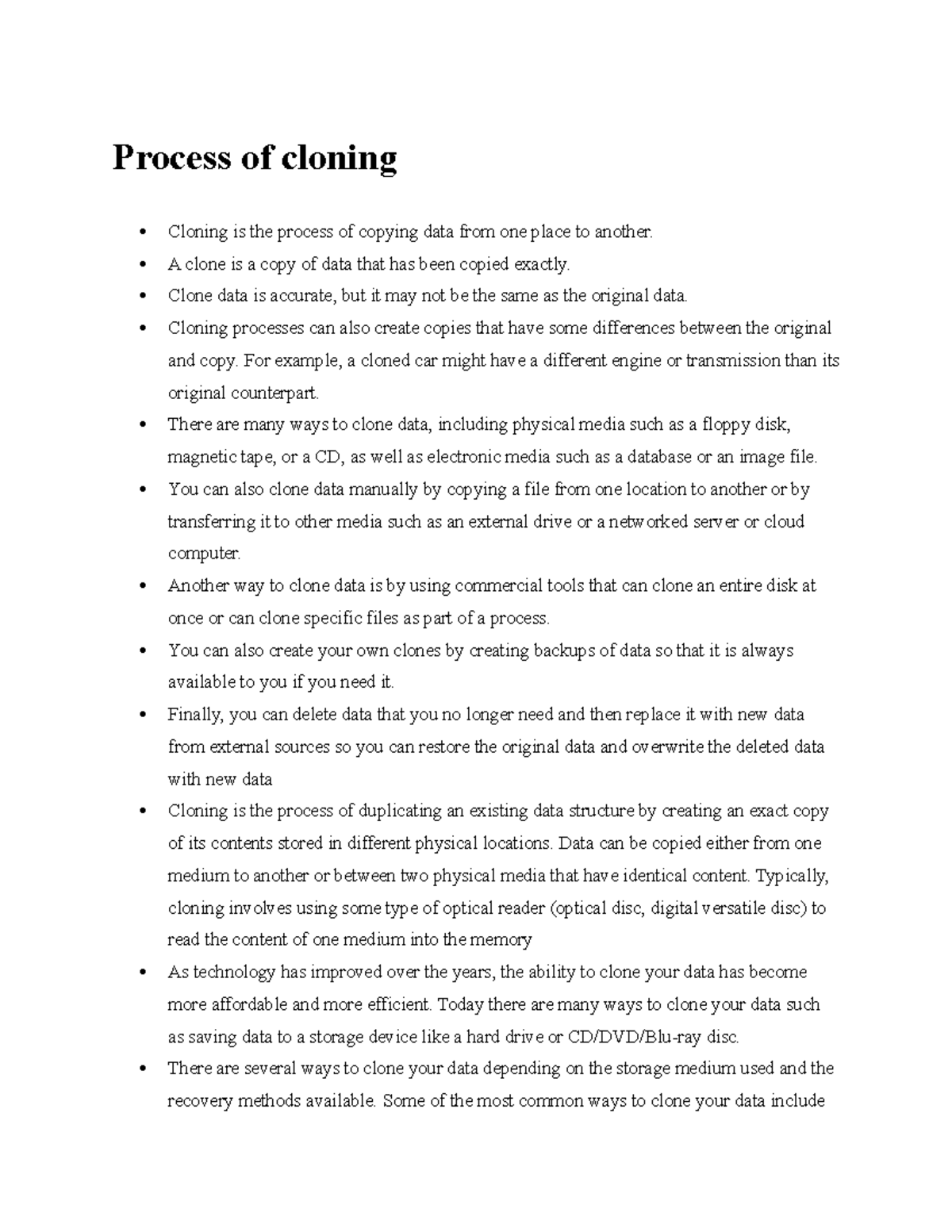 Process of cloning** - notes - Process of cloning Cloning is the ...