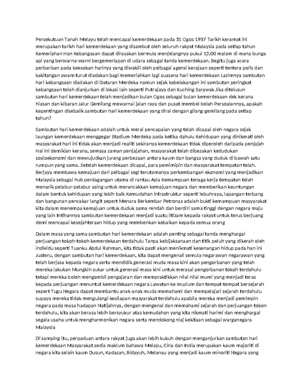 Karangan merdeka - Nothing. - Persekutuan Tanah Melayu telah mencapai ...