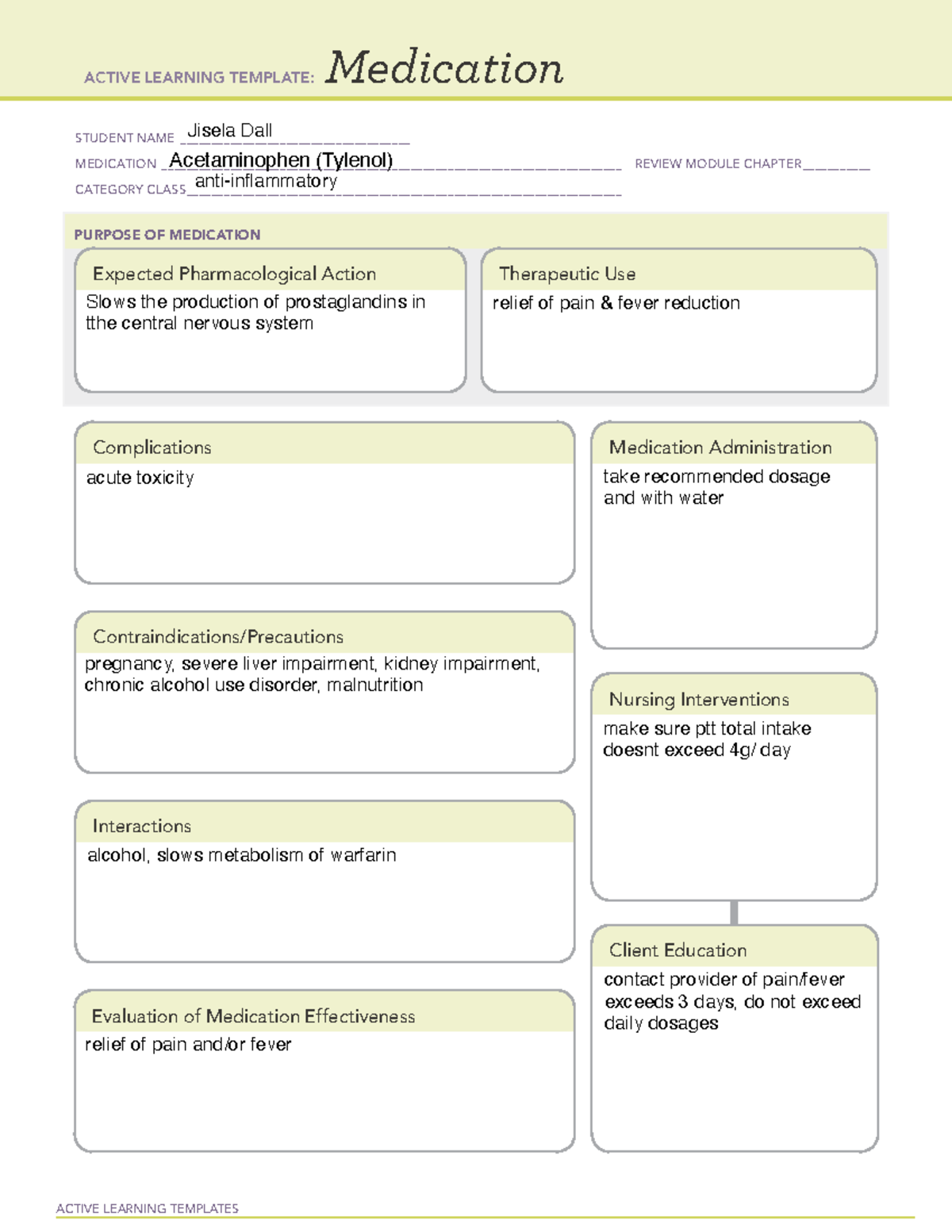 Acetaminophen (Tylenol) - ACTIVE LEARNING TEMPLATES Medication STUDENT ...