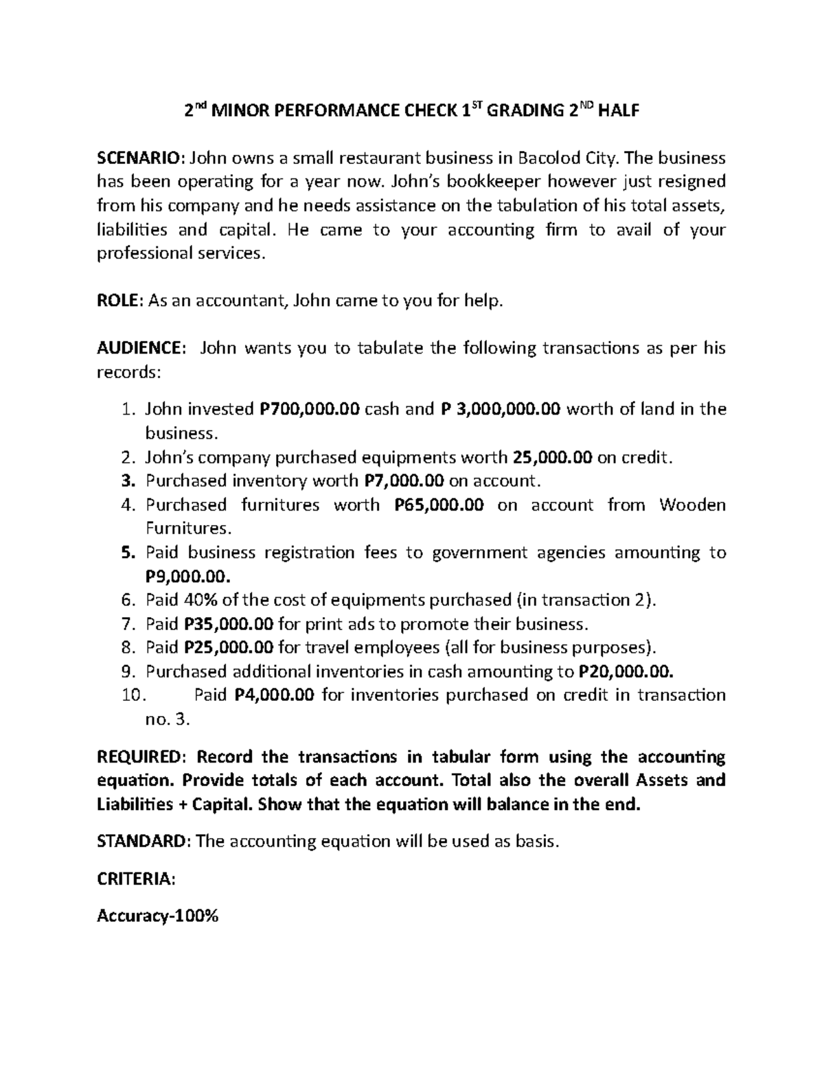 2nd minor performance check CH - 2 nd MINOR PERFORMANCE CHECK 1ST ...