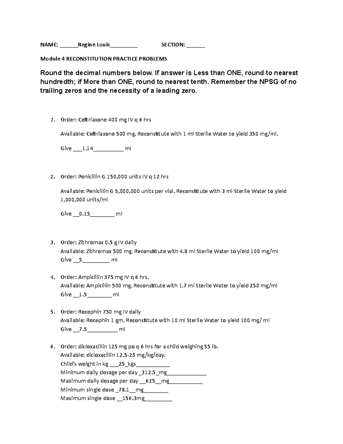Student Copy Module 5 Practice Problems Wts and Reconstitution - NAME ...