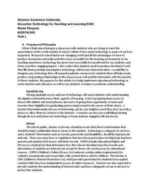 D093 Task3 - Western Governors University Marie Timpson D093 Assessing Impact on Student ...