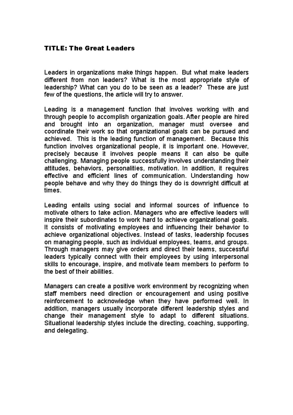 THE- Great- Leaders Final - TITLE: The Great Leaders Leaders in ...