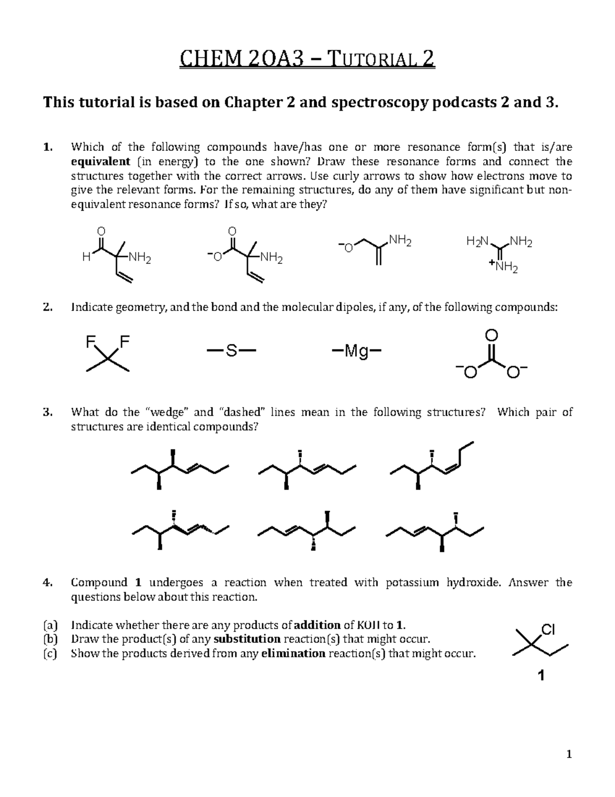 Tutorial 2 - Empty pdf file - 1 CHEM 2OA3 − TUTORIAL 2 This tutorial is ...