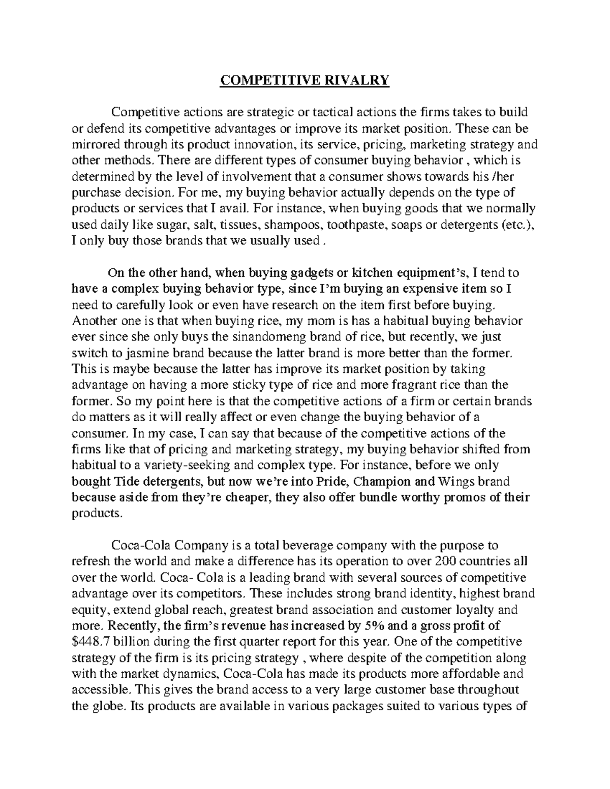 Competitive Rivalry - COMPETITIVE RIVALRY Competitive actions are ...