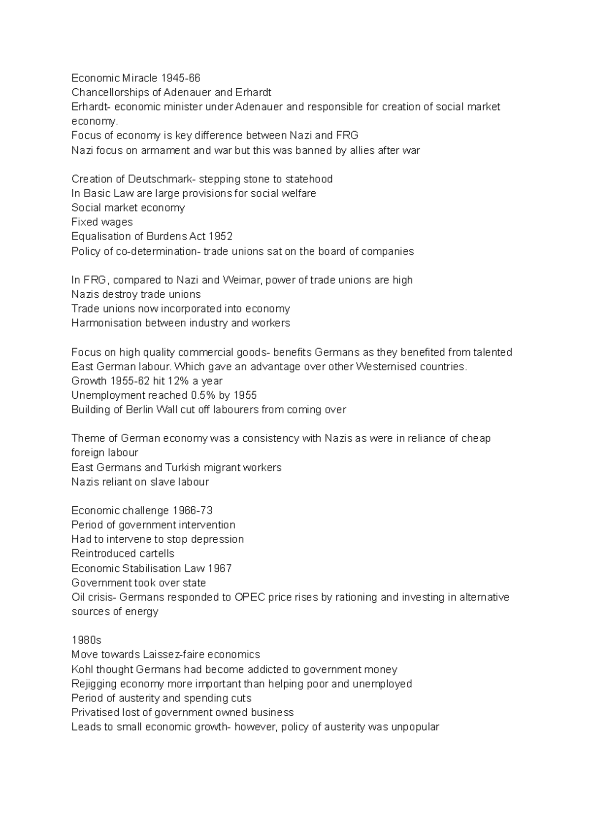 FRG - Revision - lecture notes - Economic Miracle 1945- Chancellorships ...