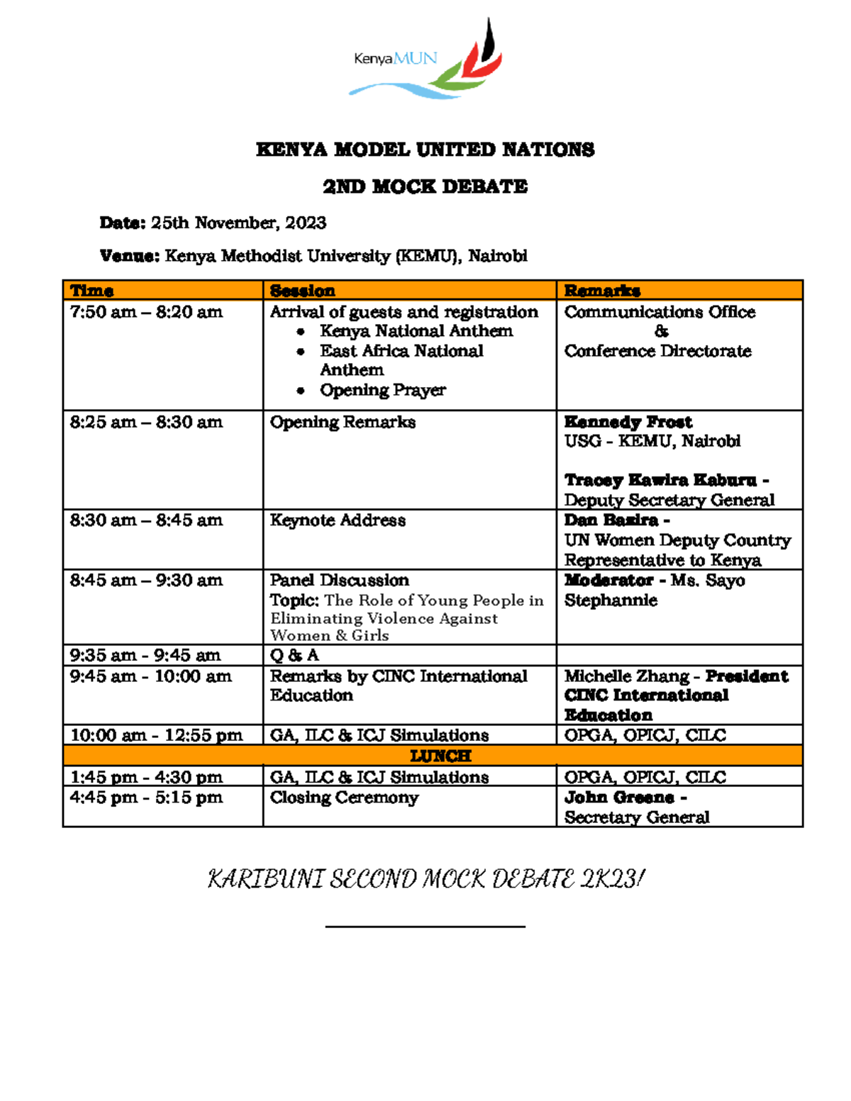 2nd Mock Debate Official Program - 2k23 - KENYA MODEL UNITED NATIONS ...