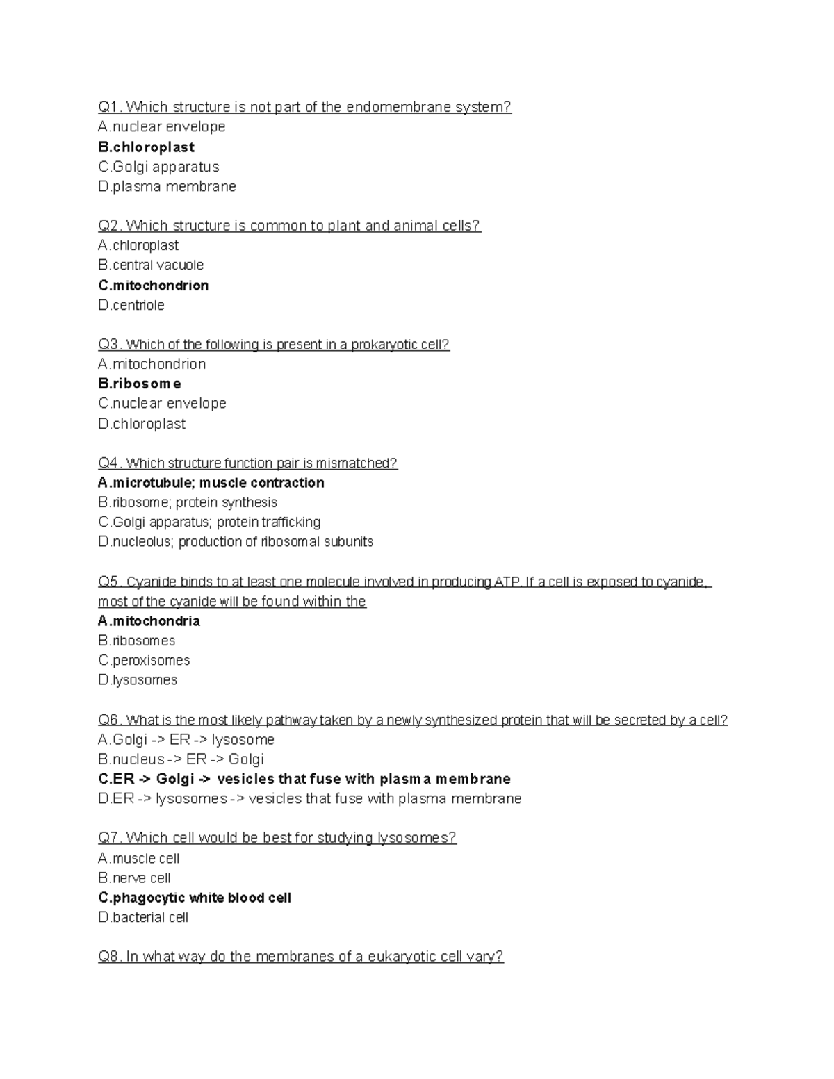 Quiz 1 biology multiple choice - Biology - VNUHCM - International ...