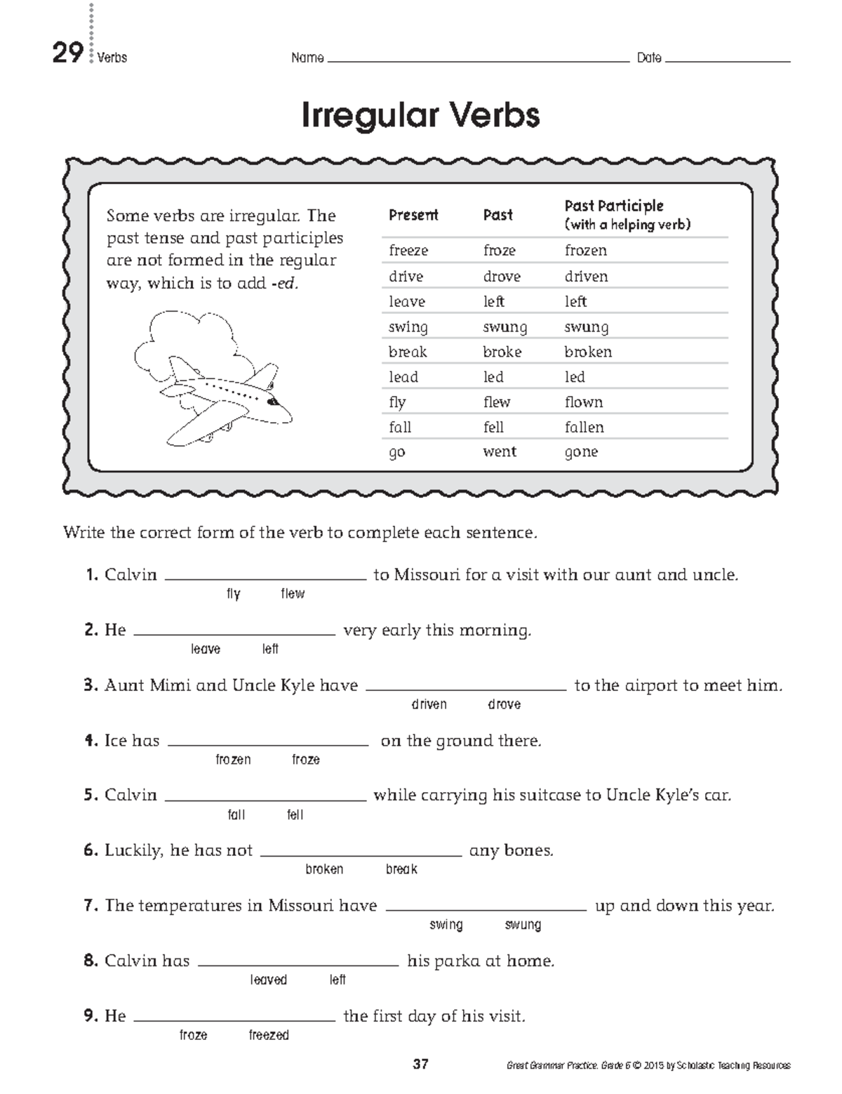 Irregverbsexerc - exercises - 37 Great Grammar Practice, Grade 6 © 2015 ...