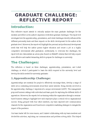 Graduate Challenge - GRADUATE CHALLENGE: REFLECTIVE REPORT Introduction ...