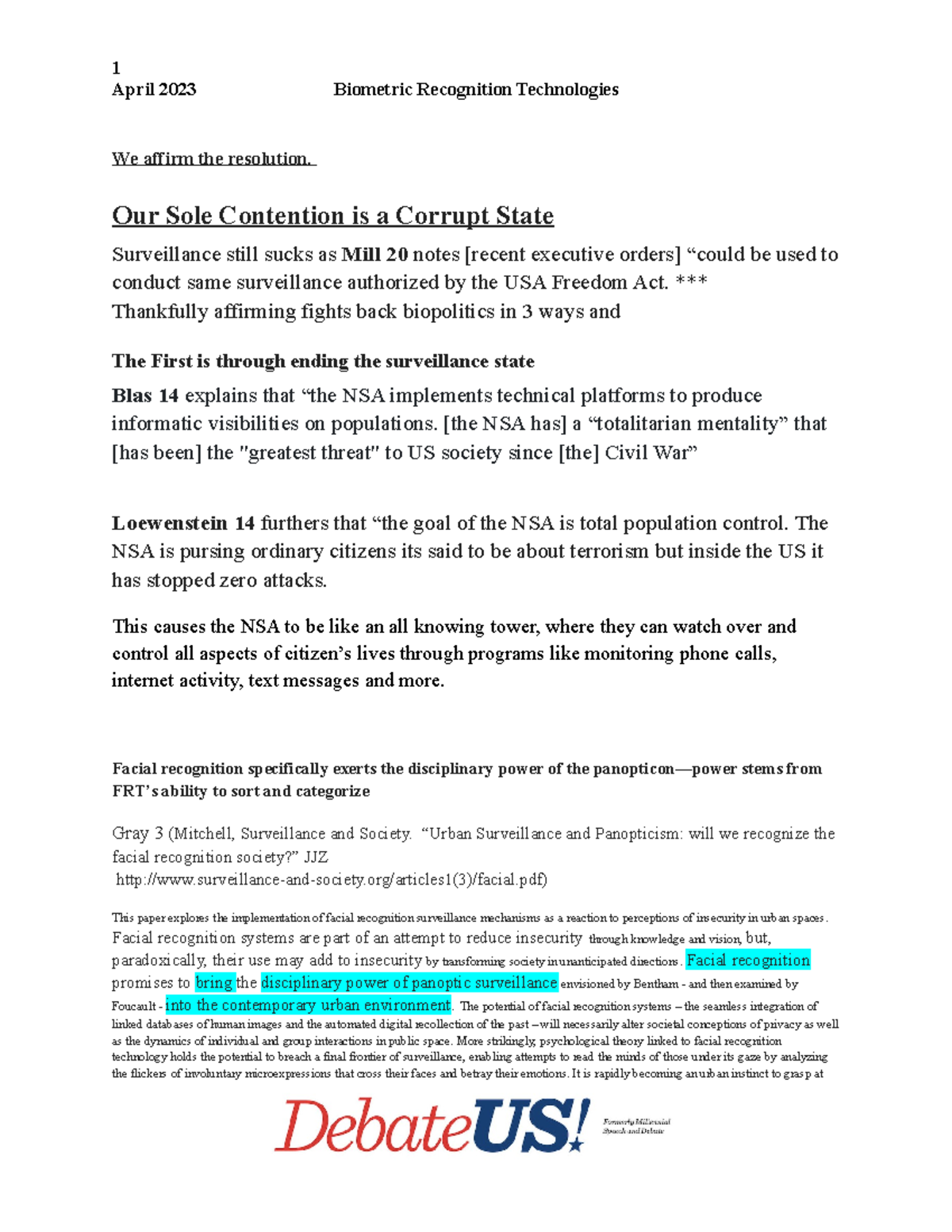 Biometric Aff demo case - Debate US - April 2023 Biometric Recognition ...