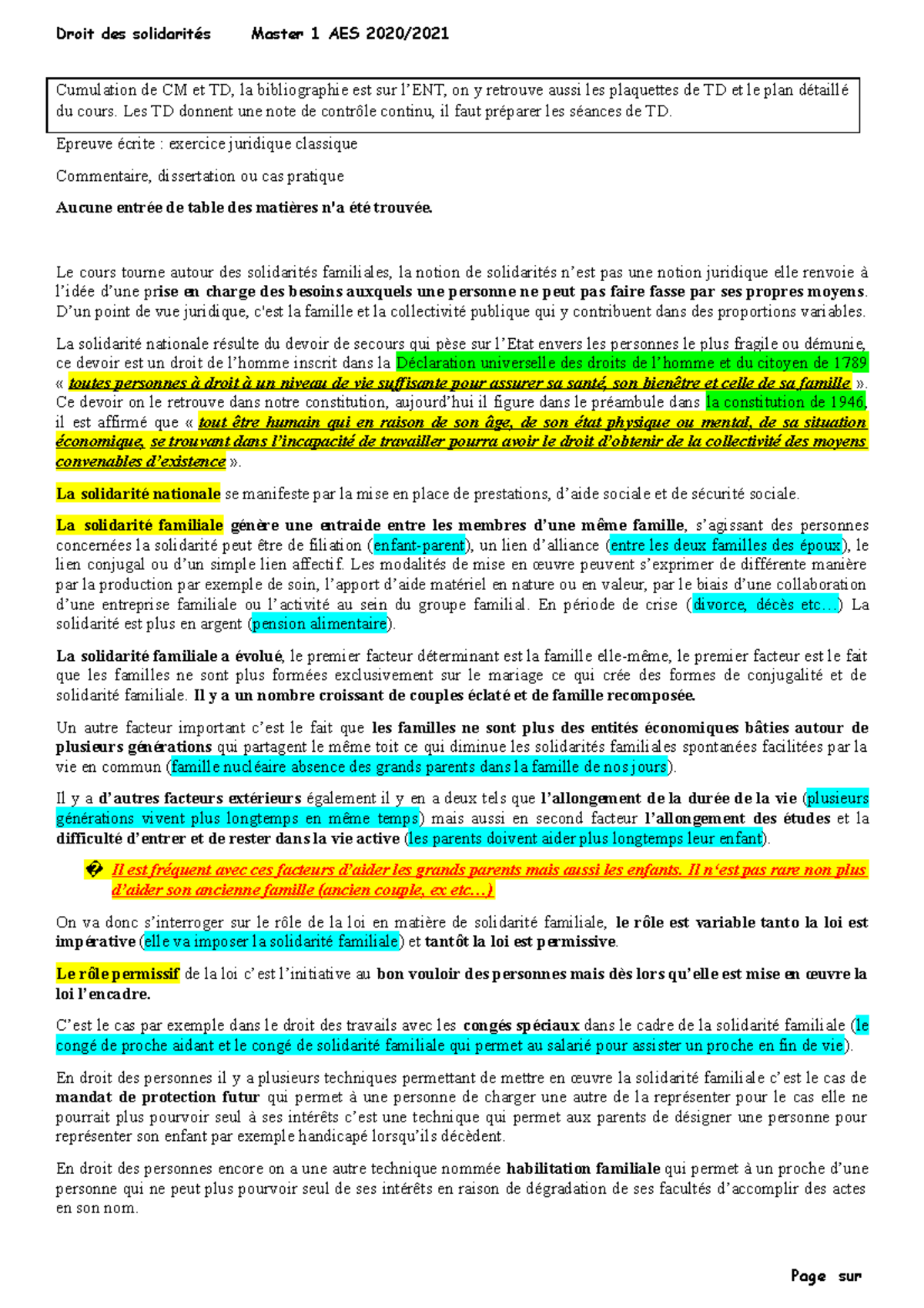 Cours droit des solidarités - Cumulation de CM et TD, la bibliographie ...