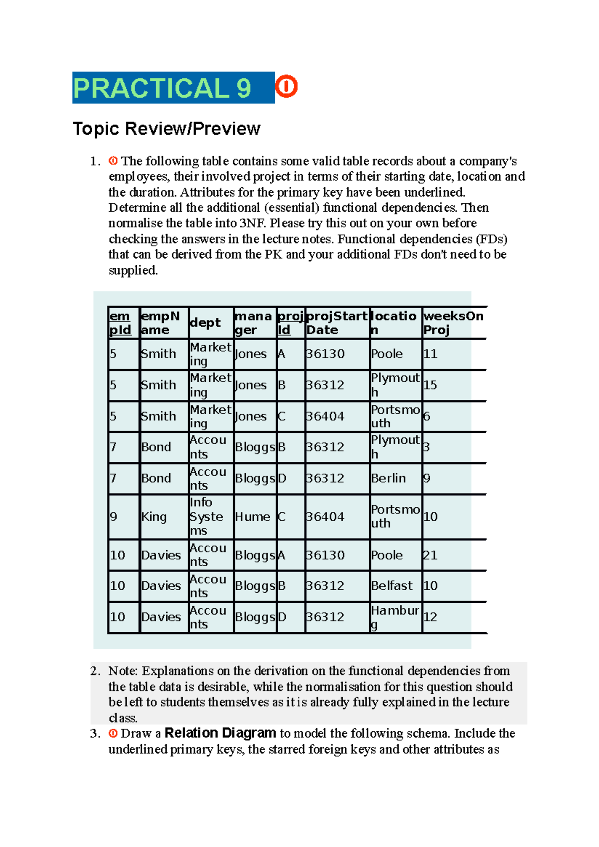 Practical 9 - PRACTICAL 9 Topic Review/Preview The following table contains some valid table ...
