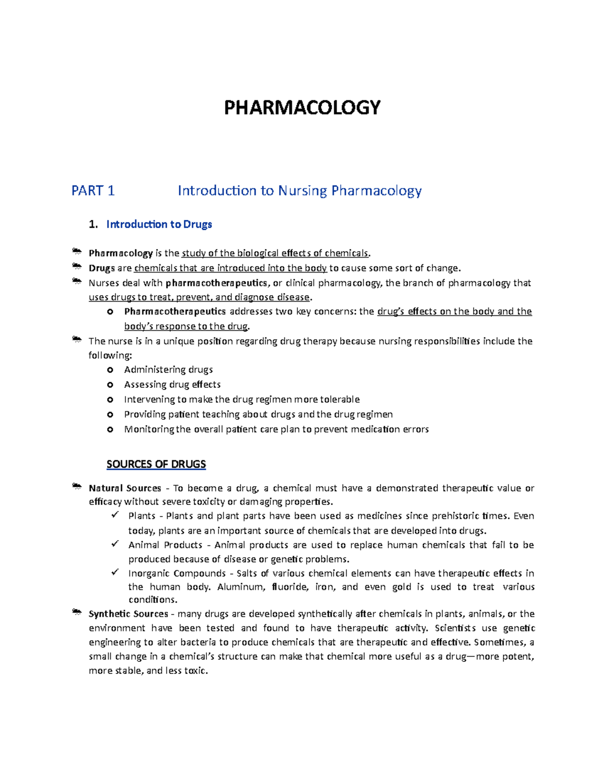 1. Pharmacology-Introduction - PHARMACOLOGY PART 1 Introduction to ...