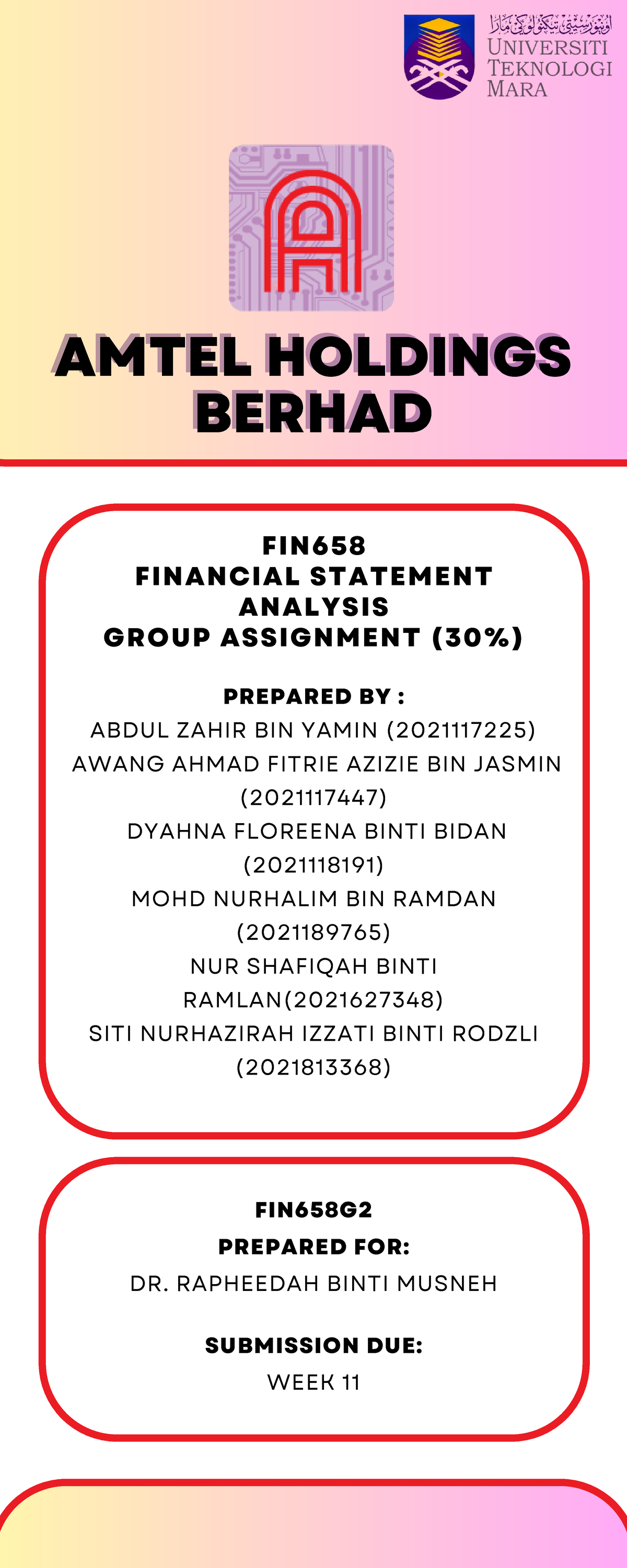 FIN658 Amtel Holdings BHD - AMTEL HOLDINGSAMTEL HOLDINGS BERHADBERHAD FIN FINANCIAL STATEMENT ...