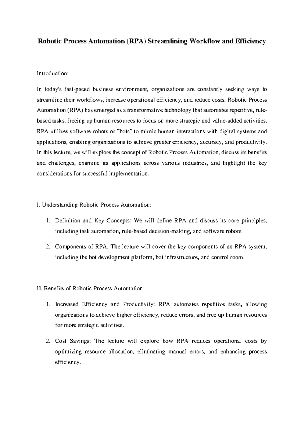 Robotic Process Automation (RPA) Streamlining Workflow and Efficiency - Robotic Process ...