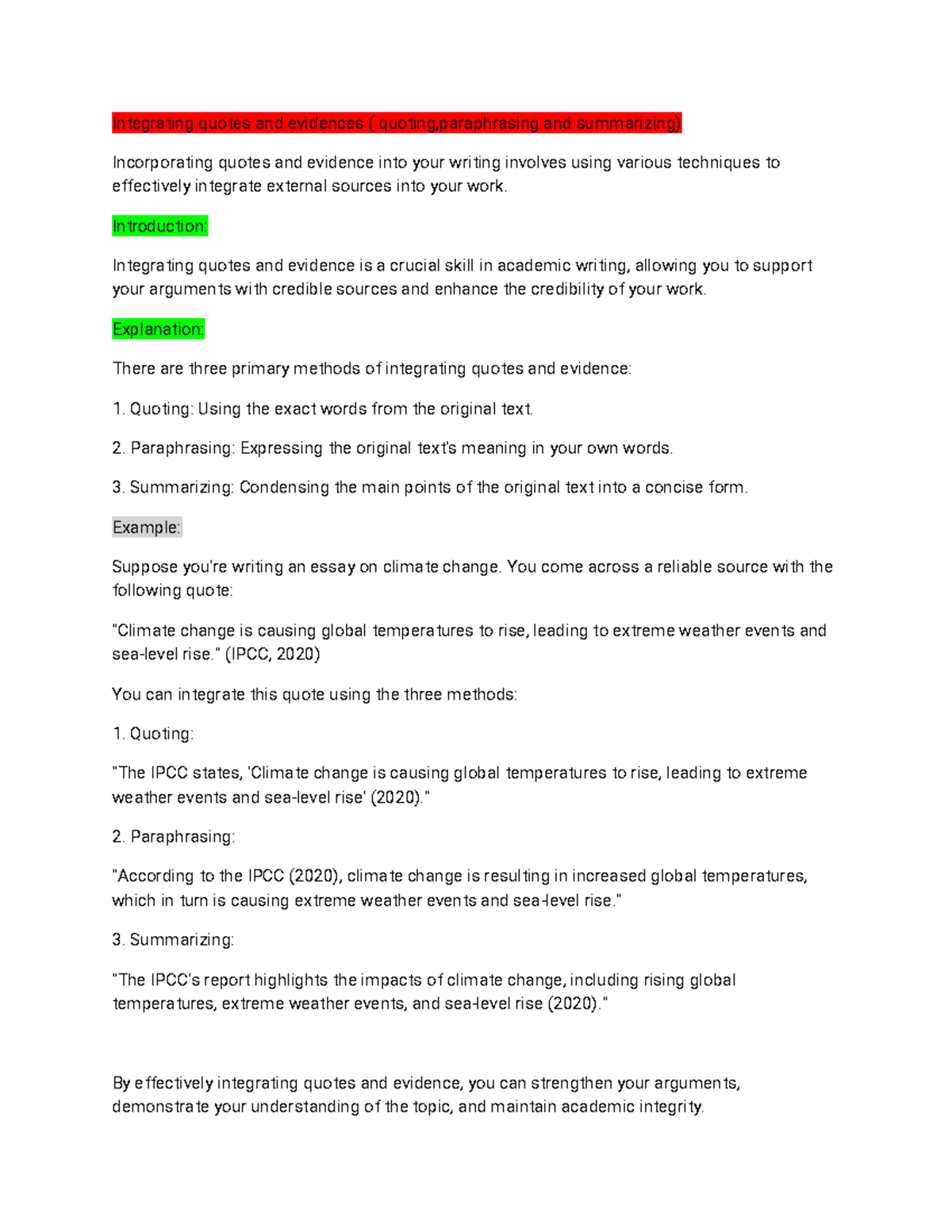 Expository writing 4 - Integrating quotes and evidences ( quoting ...