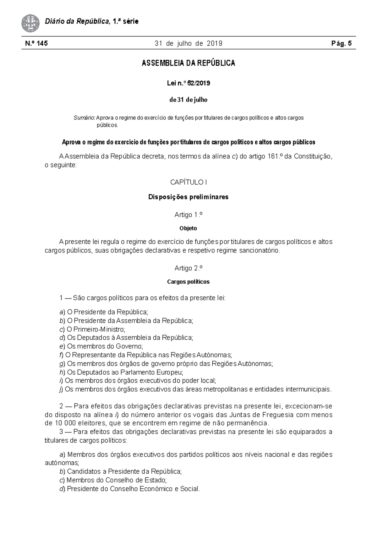Lei n.º 522019 - N.º 145 31 de julho de 2019 Pág. 5 ASSEMBLEIA DA ...