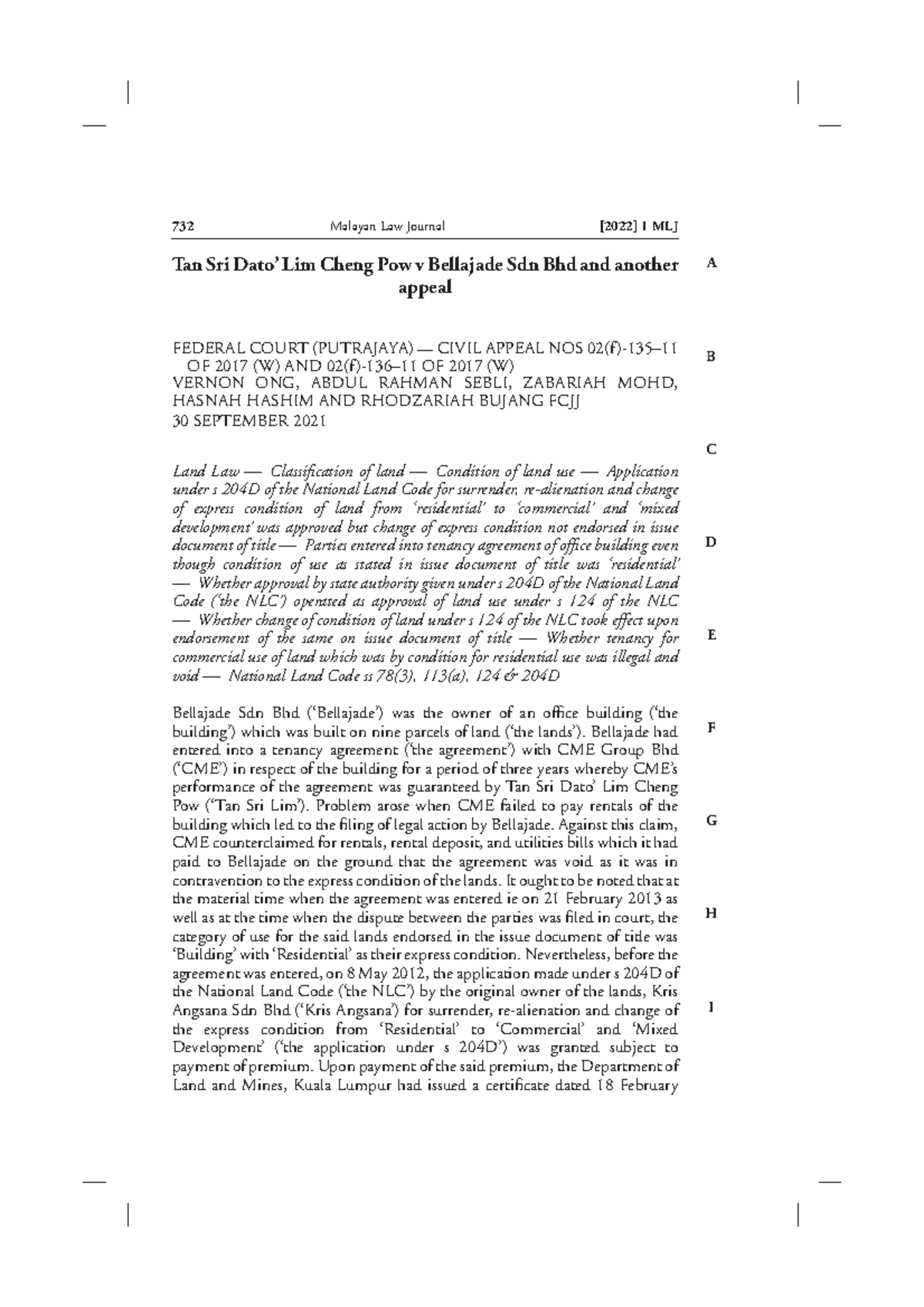 Tan Sri Dato’ Lim Cheng Pow v Bellajade Sdn Bhd and another appeal ...