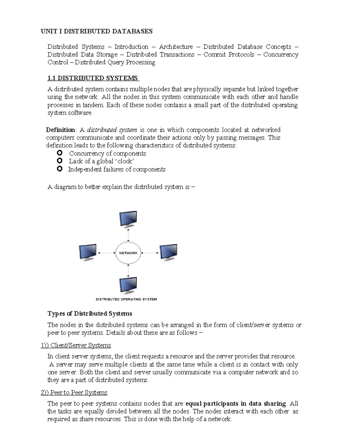 Unit I Distributed Databases Unit I Distributed Databases Distributed Systems Introduction 3383