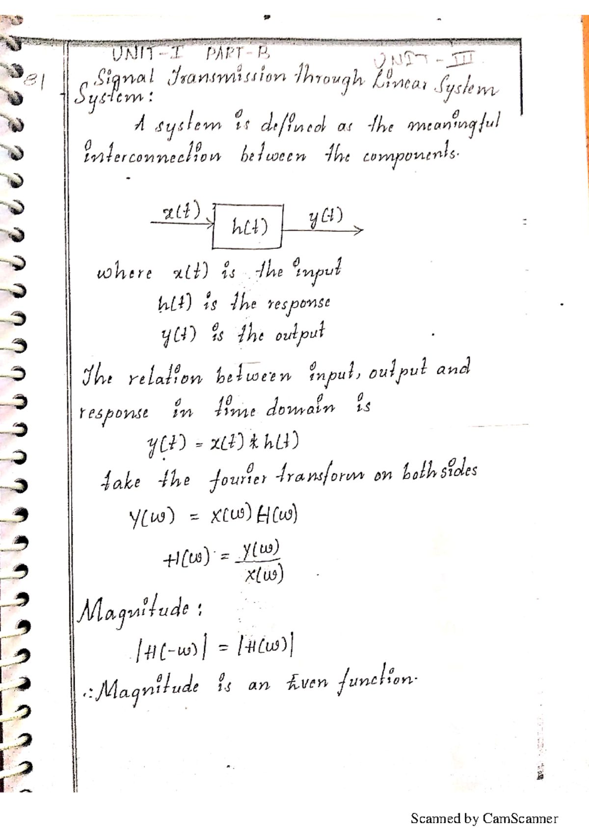 Signal transmission through linear system - electroincs and commuication engineering - Studocu