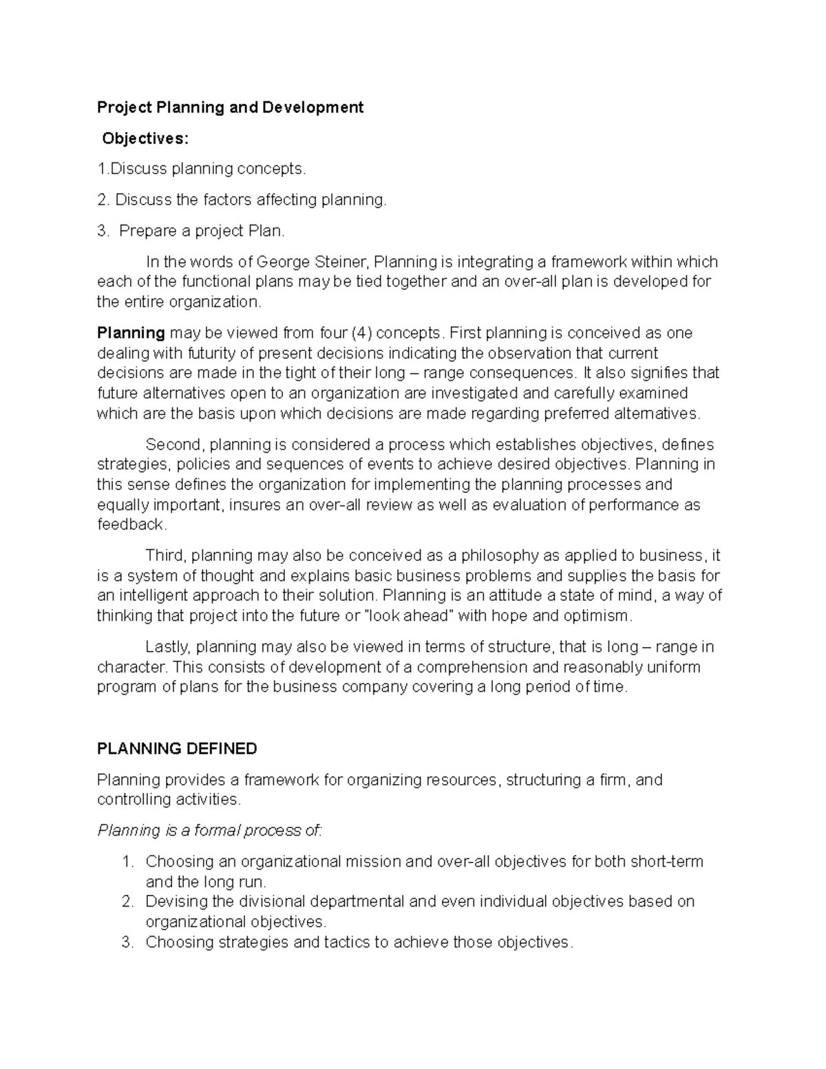 PROJECT PLANNING AND DEVELOPMENT - Project Planning and Development ...