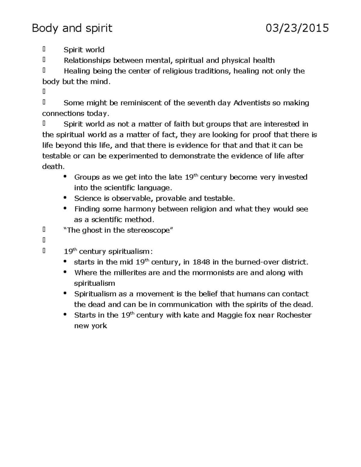 Body and spirit Lecture Notes and outline - Body and spirit 03/23/2015 ...