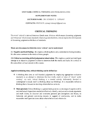 [Solved] Describe critical thinking skills - critical thinking (UCU 111 ...