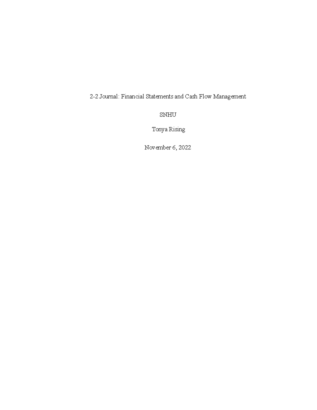2-2 Journal T Rising - 2-2 Journal: Financial Statements and Cash Flow ...