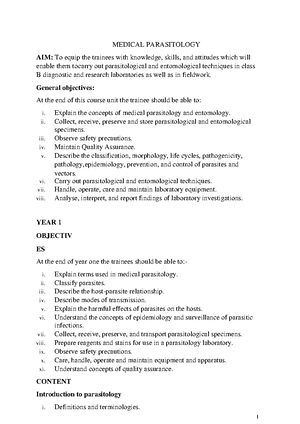 Medical Parasitology - Organisms may develop unique relationships to ...