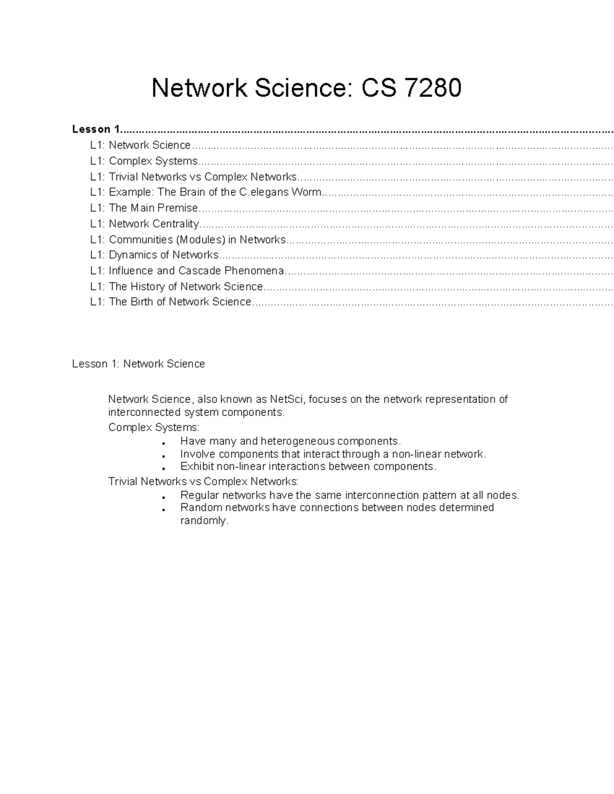 Network Science CS 7280 - Network Science: CS 7280 Lesson - Studocu