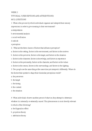 Organizational Behavior Tutorial 2 - TUTORIAL 2 (UNDERSTANDING INDIVIDUAL DIFFERENCES) True or ...