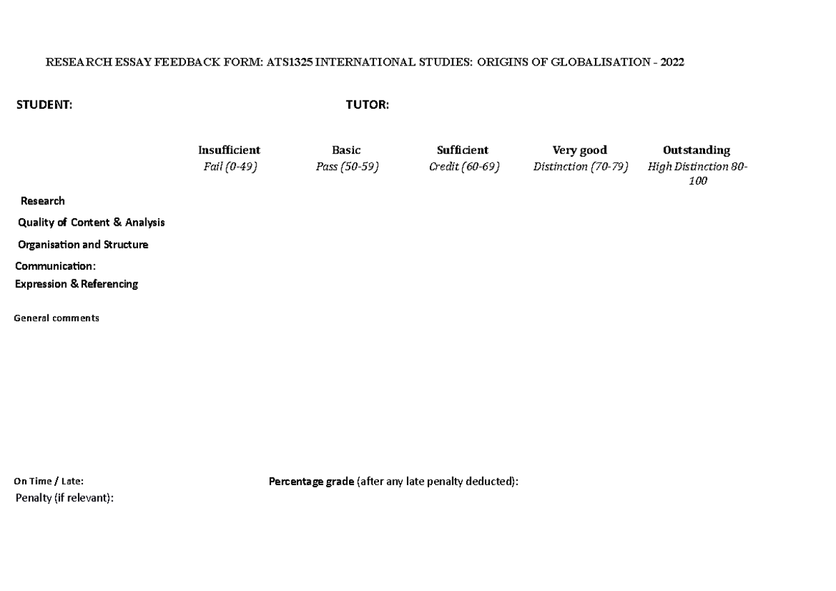 Research Essay Marking Criteria and feedback form - RESEARCH ESSAY ...