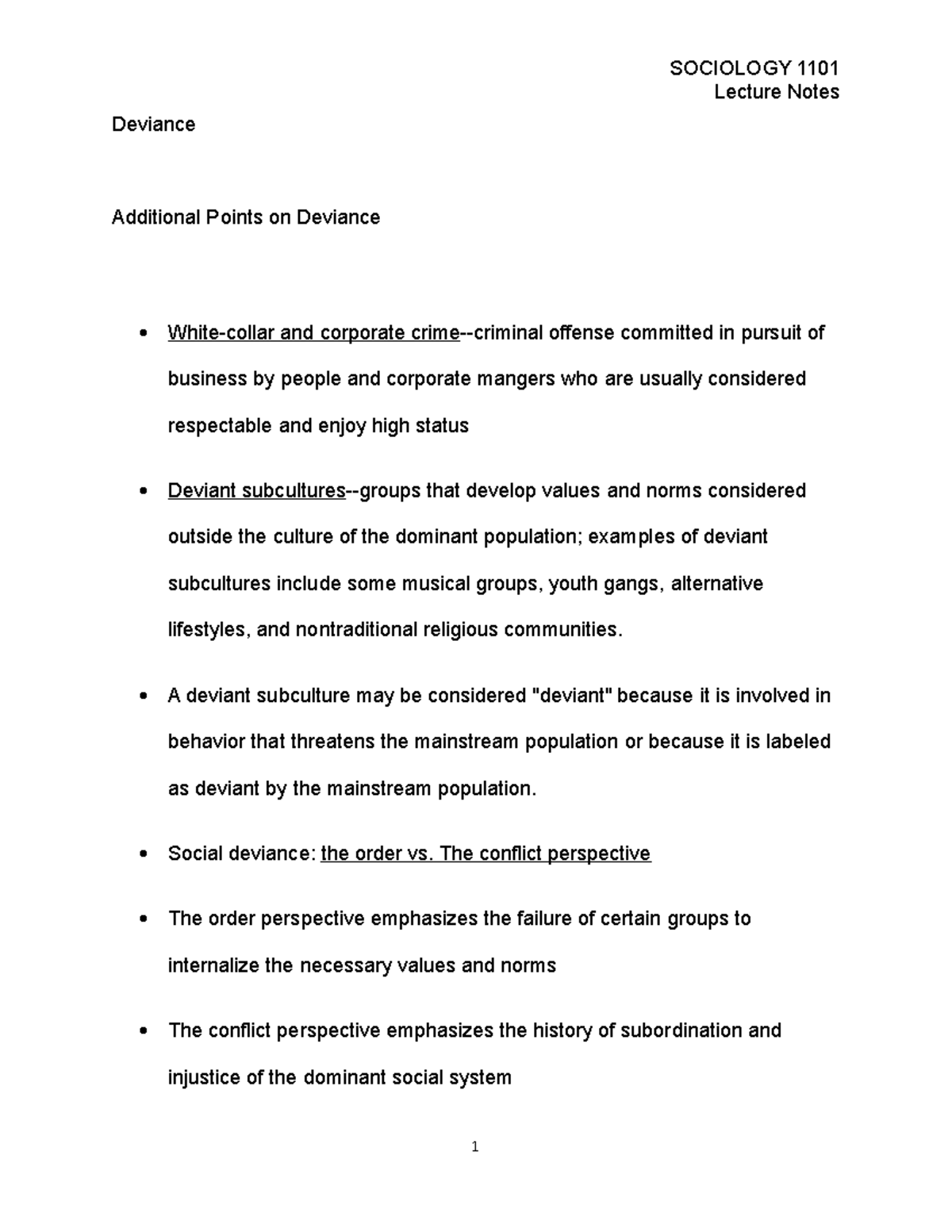 2021 SOCI 1101 Sociology Lecture Notes Deviance 11B - SOCIOLOGY ...