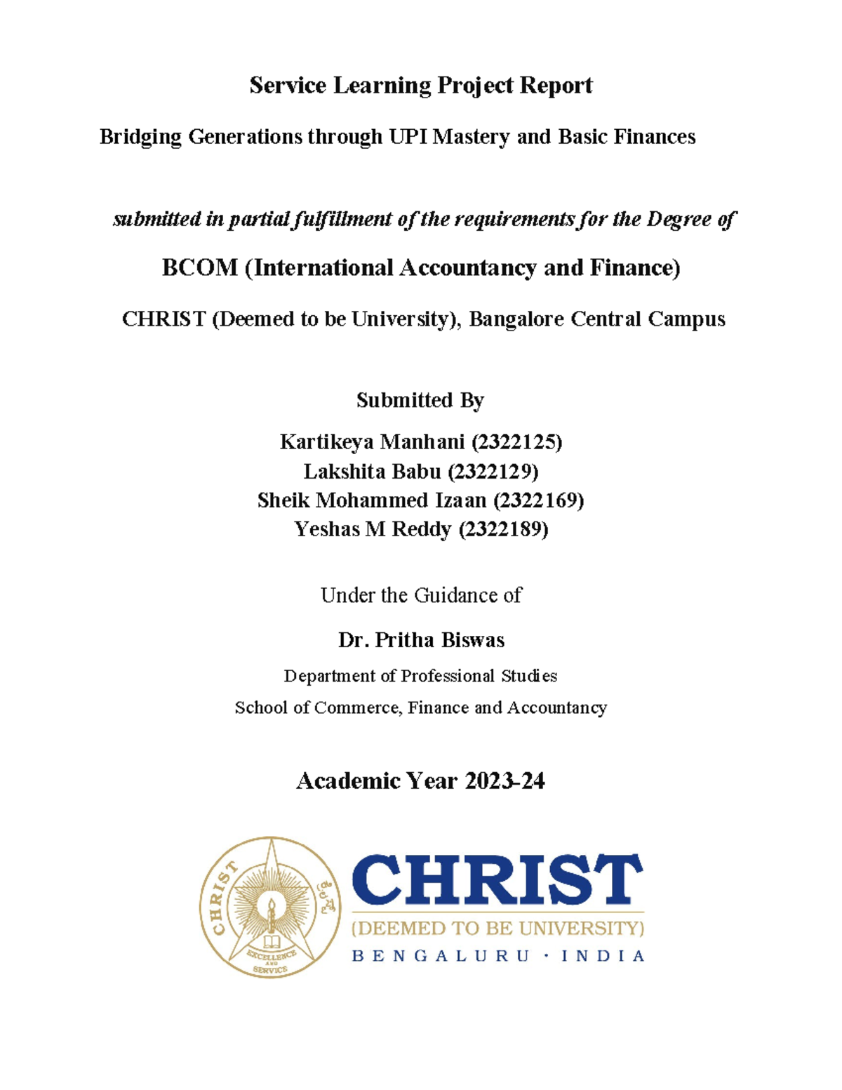 Service Learning Report - Service Learning Project Report Bridging ...