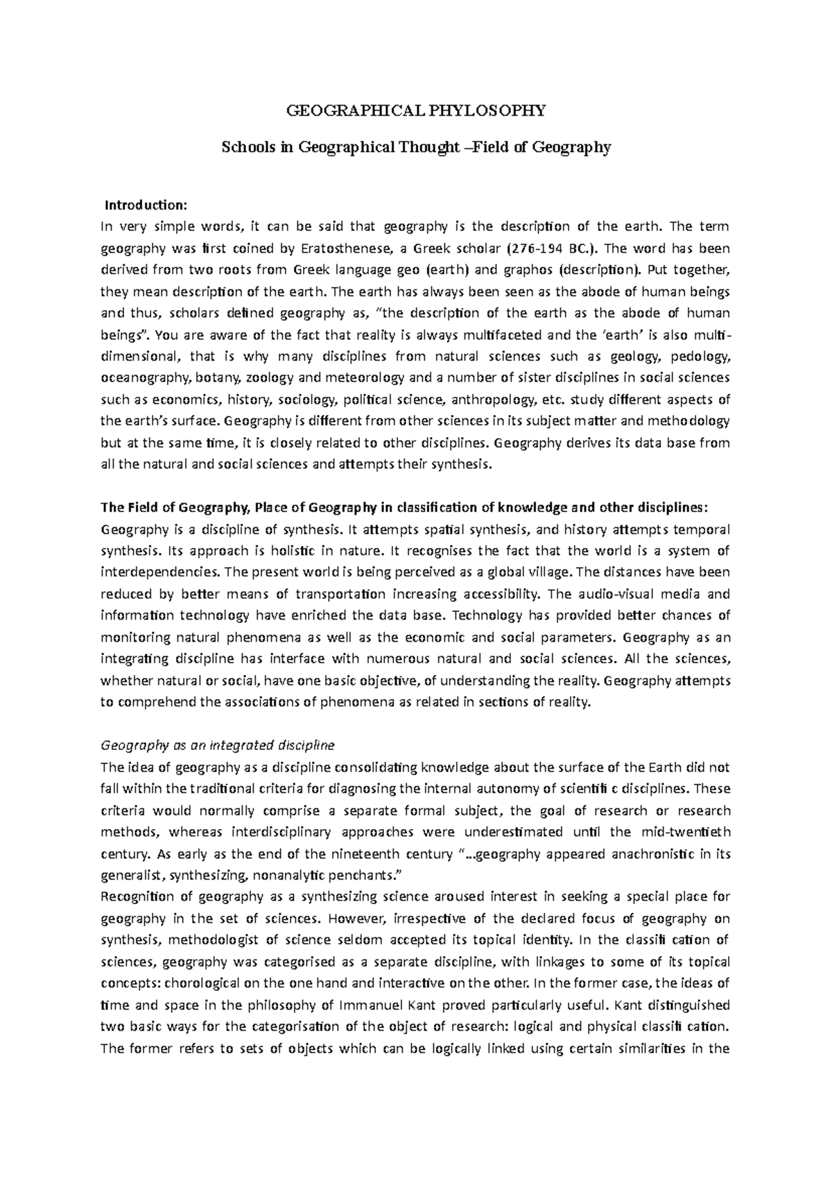 101 - thought - GEOGRAPHICAL PHYLOSOPHY Schools in Geographical Thought ...