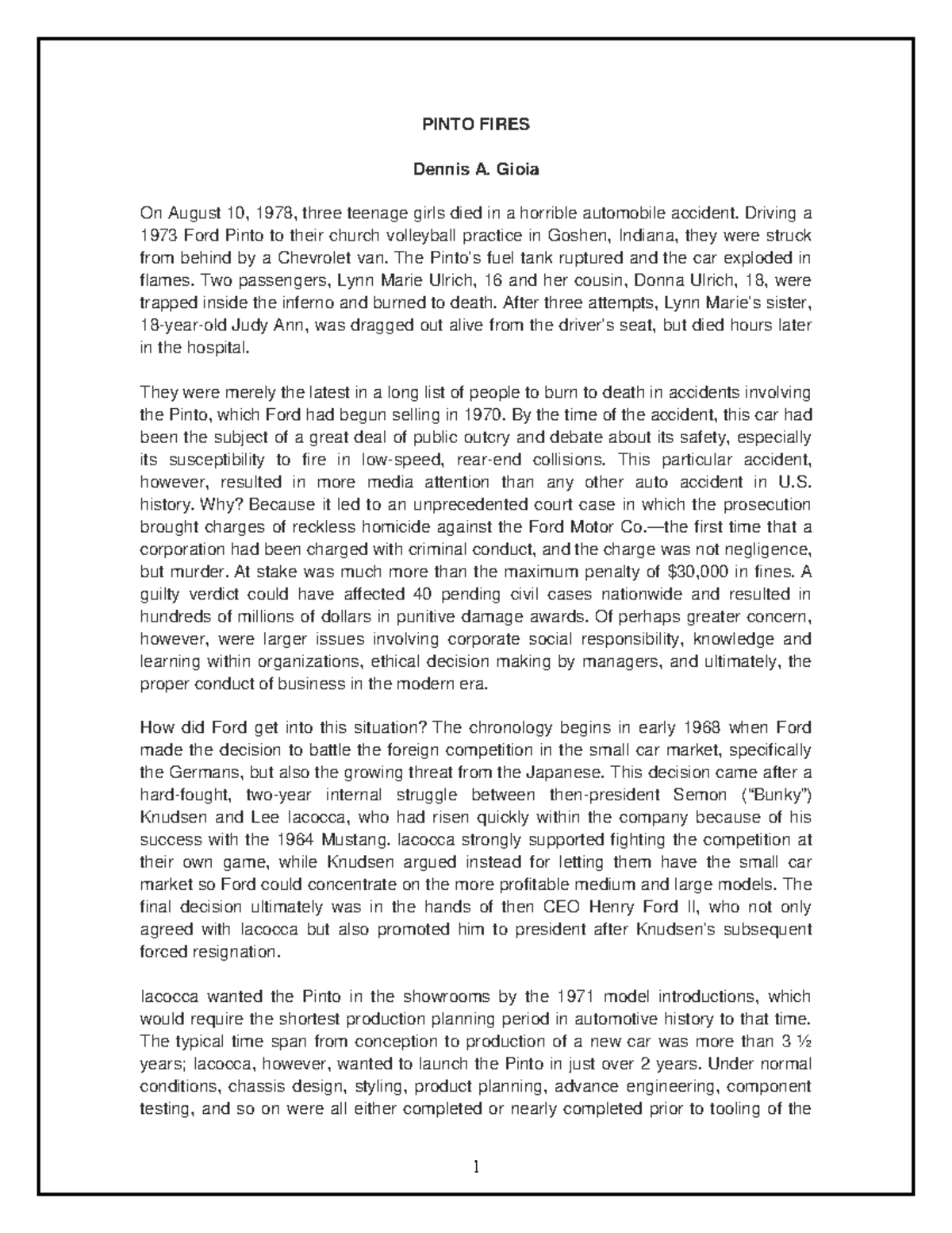 Pinto Fires case 8-26-15 - PINTO FIRES Dennis A. Gioia On August 10 ...