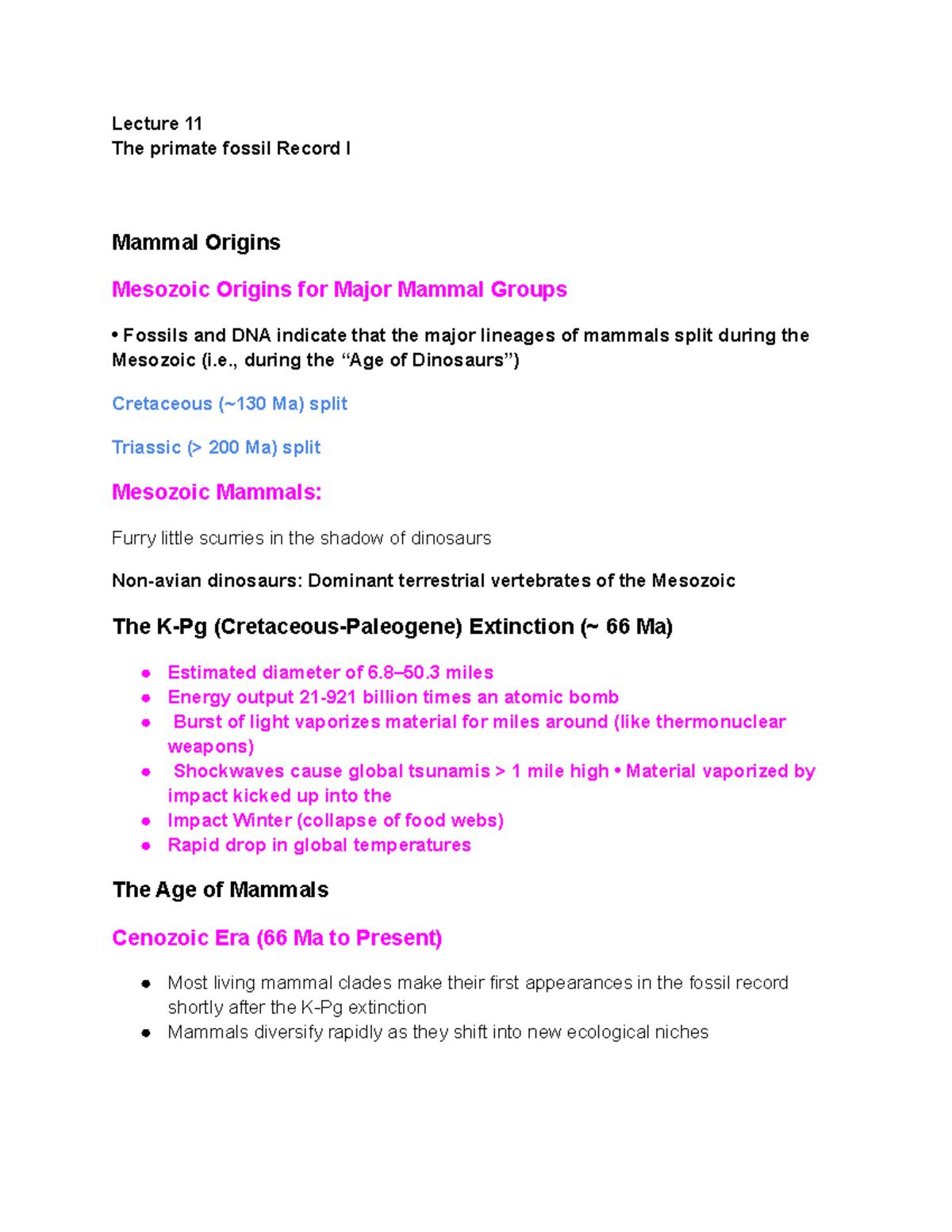 Lecture 11 The primate record I - Lecture 11 The primate fossil Record ...