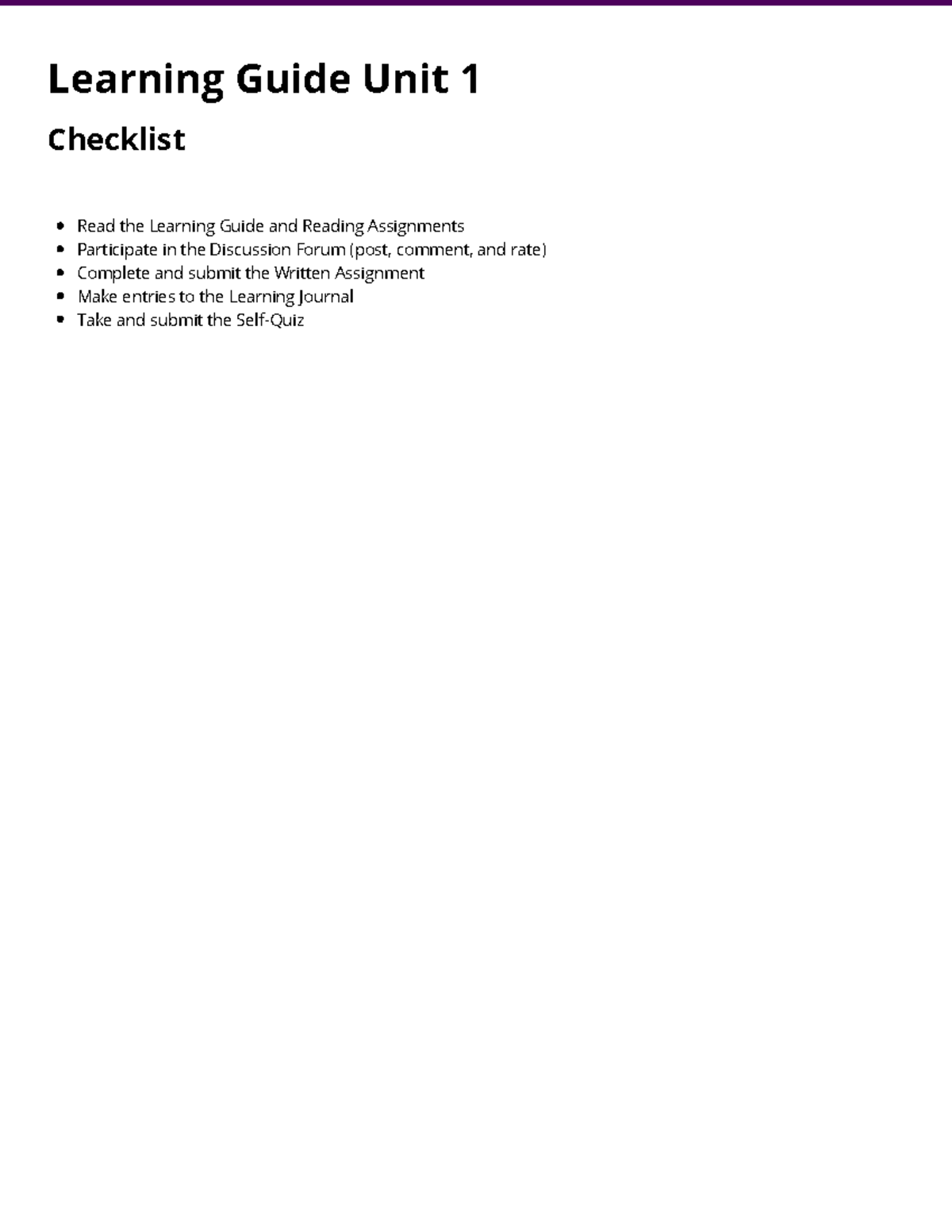 PHIL 1402 - Learning Guide - Unit 1 - Checklist Read the Learning Guide and Reading Assignments ...