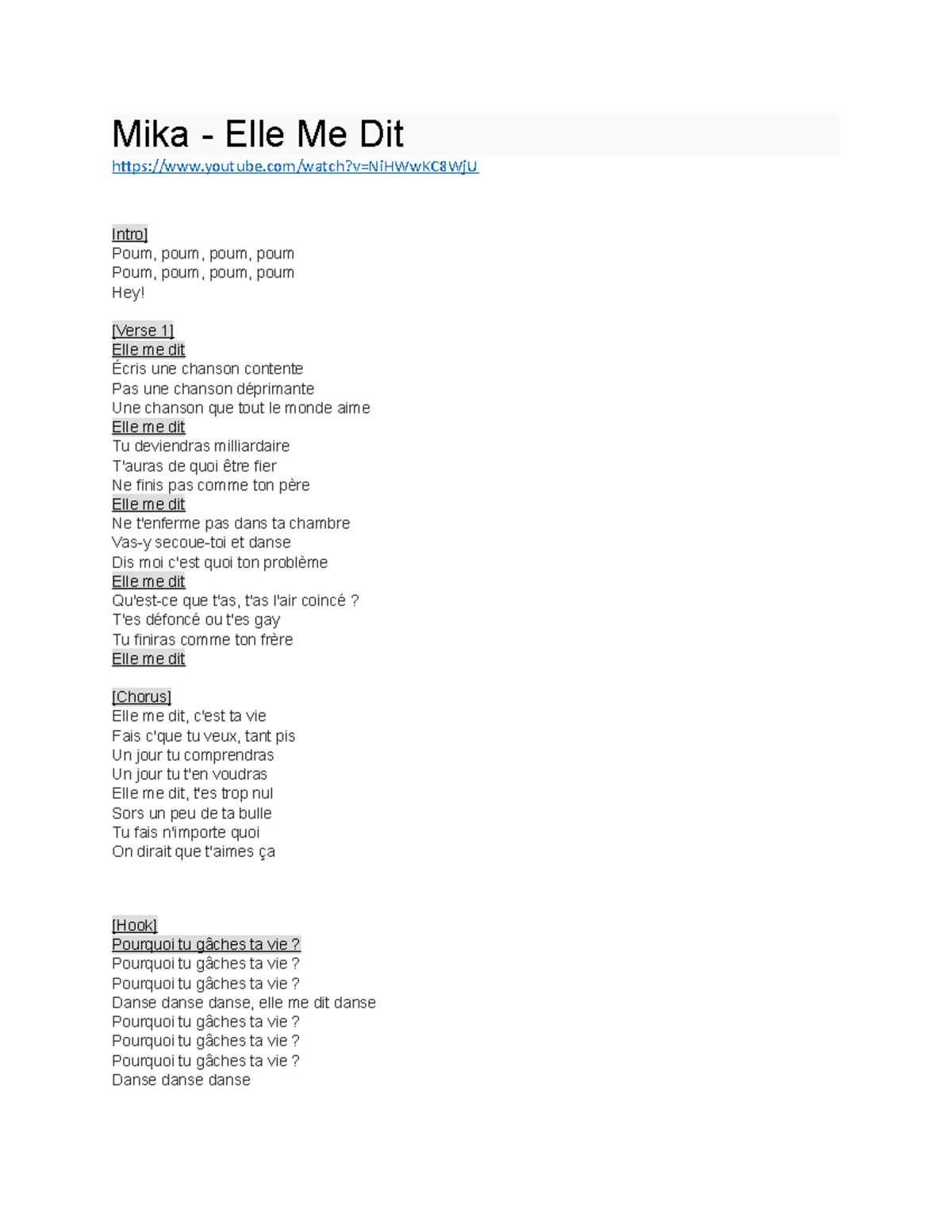 Mika - Elle Me Dit - Mika - Elle Me Dit youtube/watch?v=NiHWwKC8WjU ...