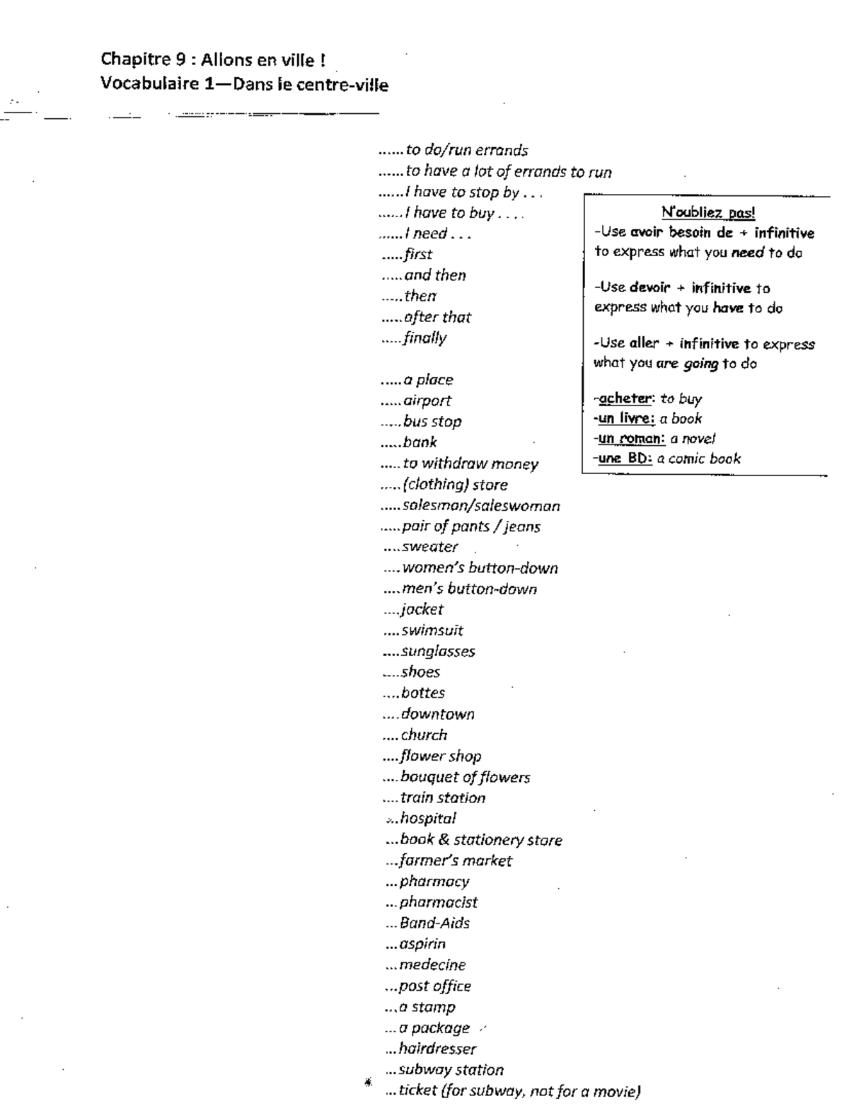 French Chap 9 Voc 1 - Boom - Studocu