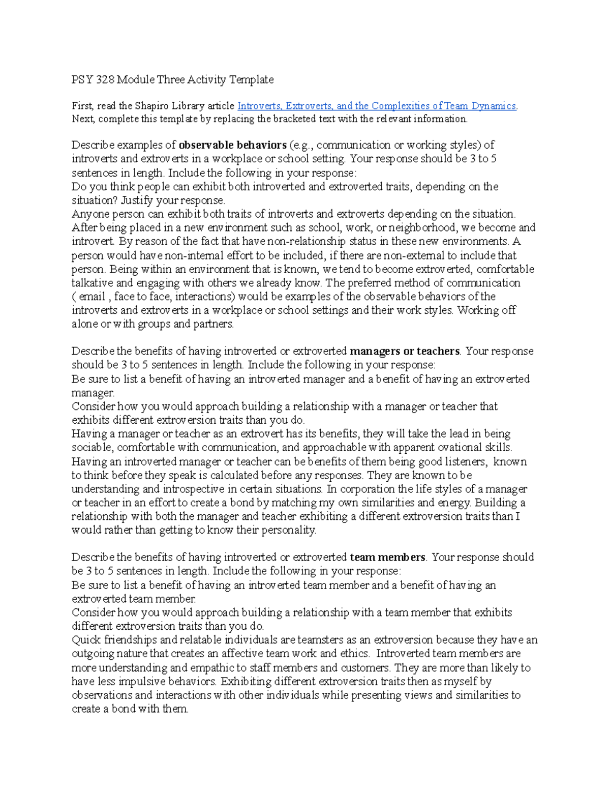 PSY 328 Module Three Activity Template answered - PSY 328 Module Three Activity Template First ...