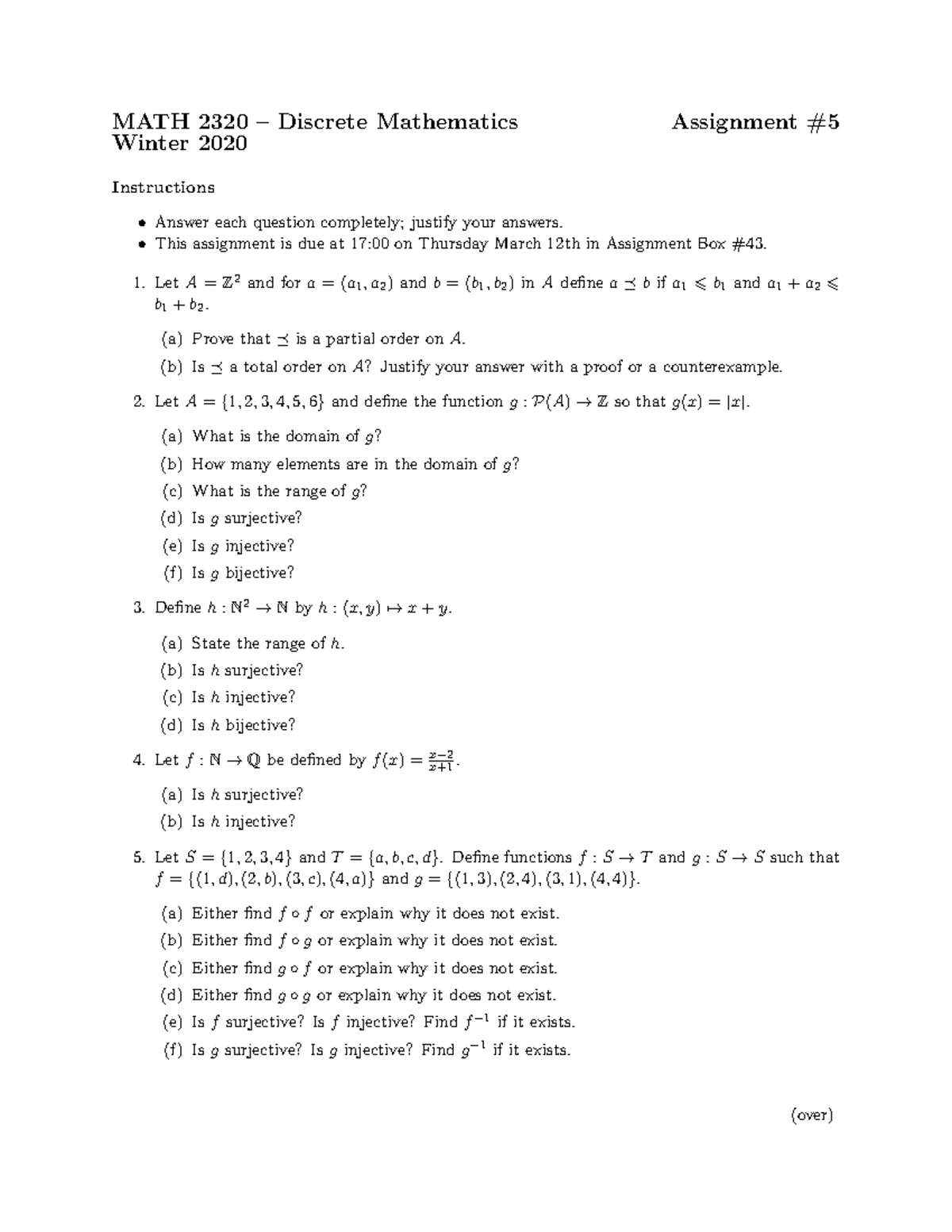 Assn5 - Assignments - MATH 2320 – Discrete Mathematics Assignment ...